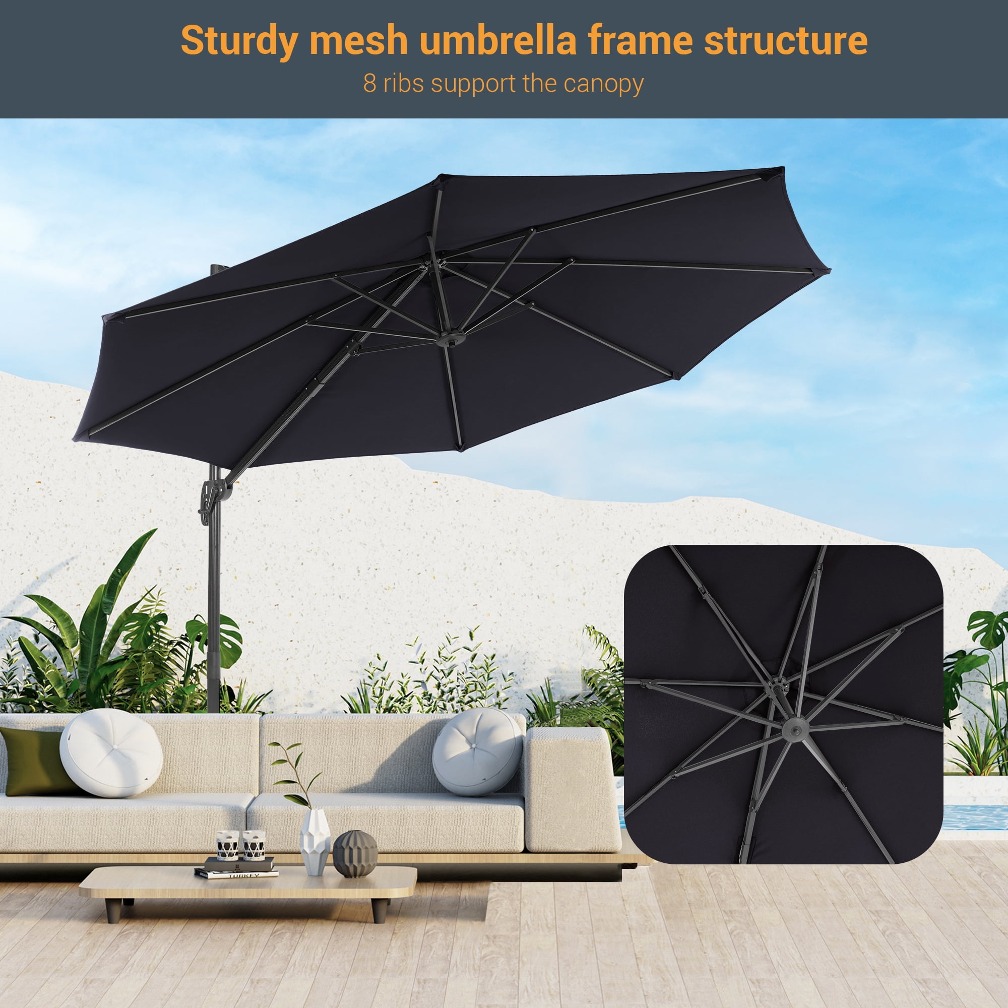 FLAME&SHADE 11FT Round Cantilever Umbrella For Your Outdoor Space ...