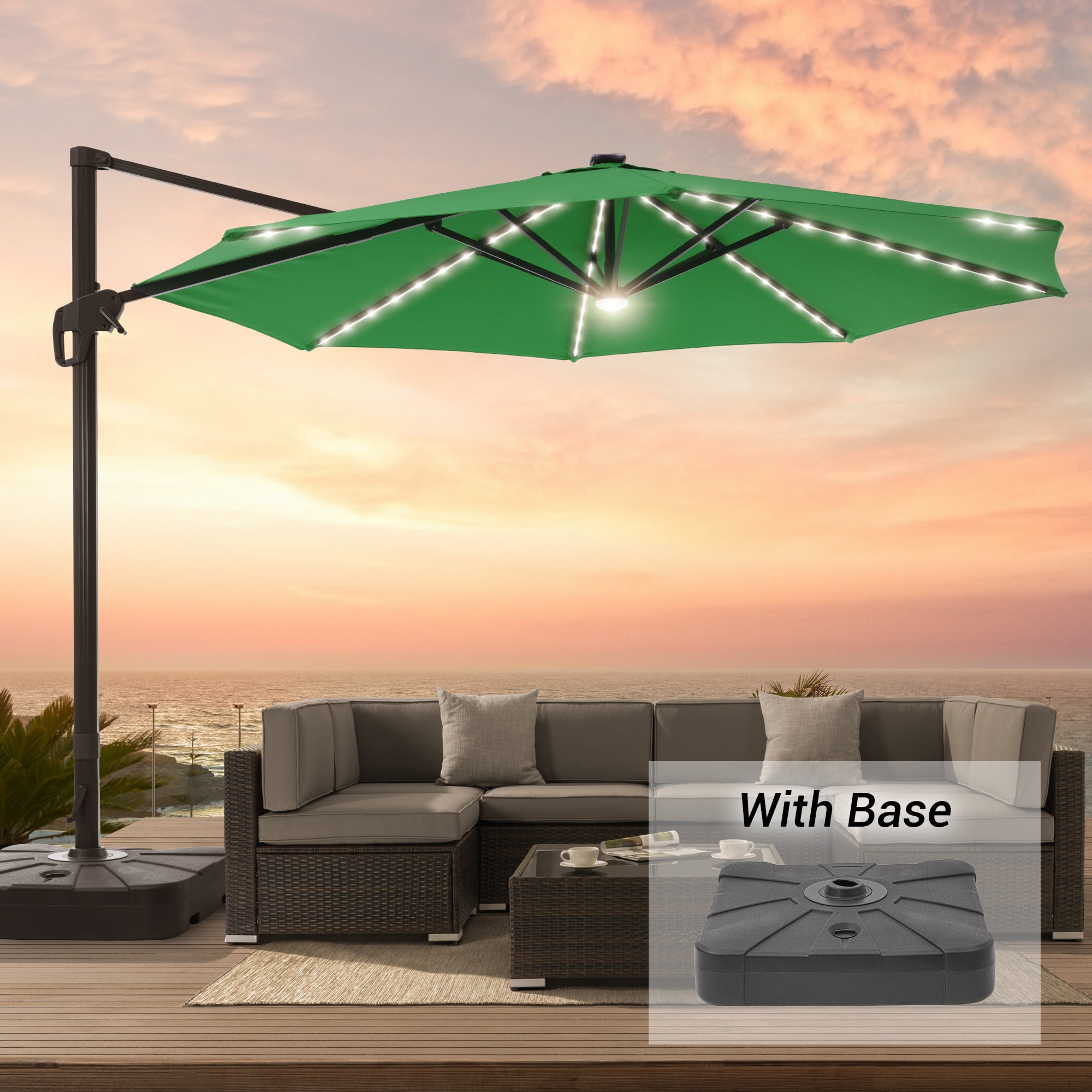 FLAME&SHADE 11ft LED Offset Outdoor Patio Umbrella,Solar Power Round ...