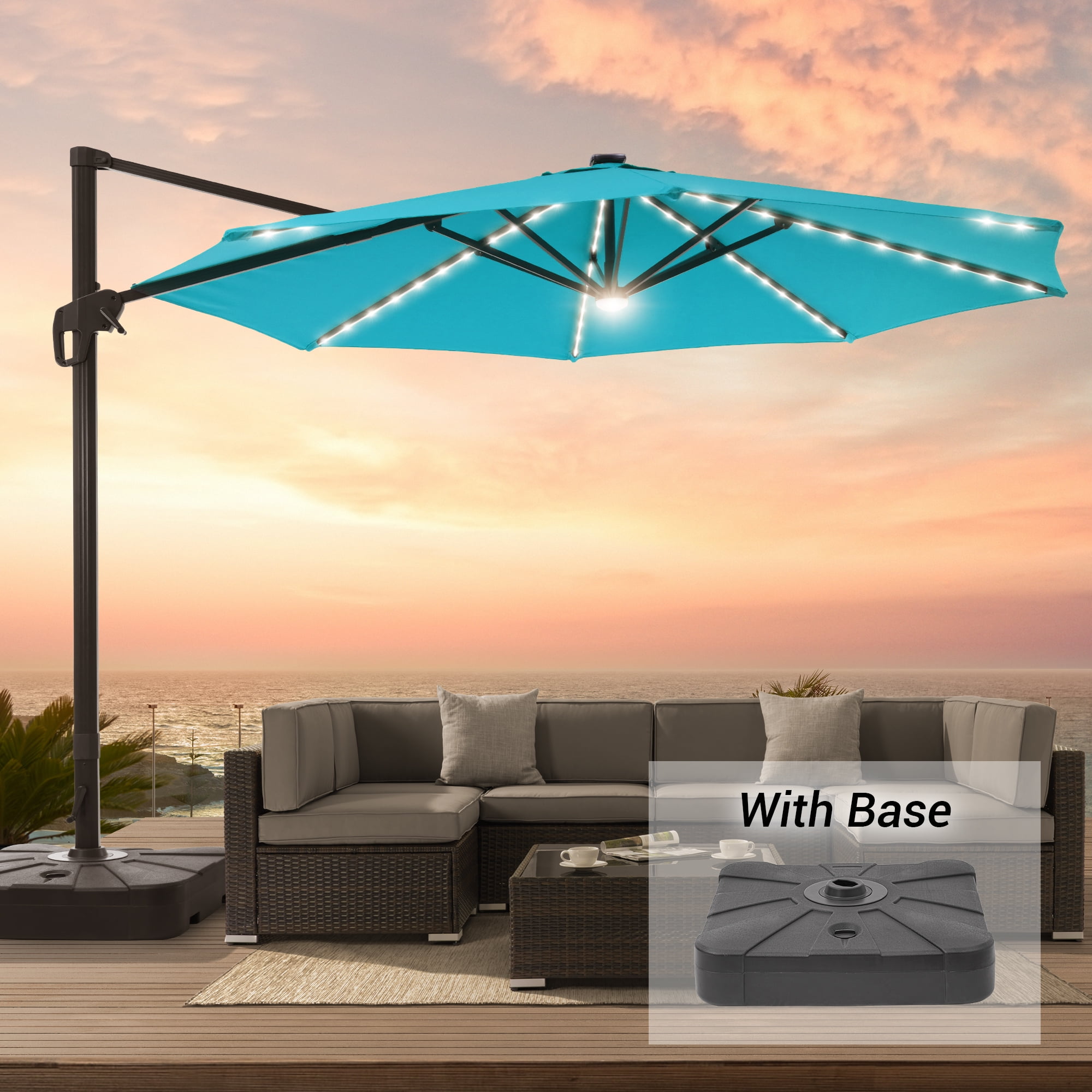 FLAME&SHADE 11ft LED Offset Outdoor Patio Umbrella,Solar Power Round ...