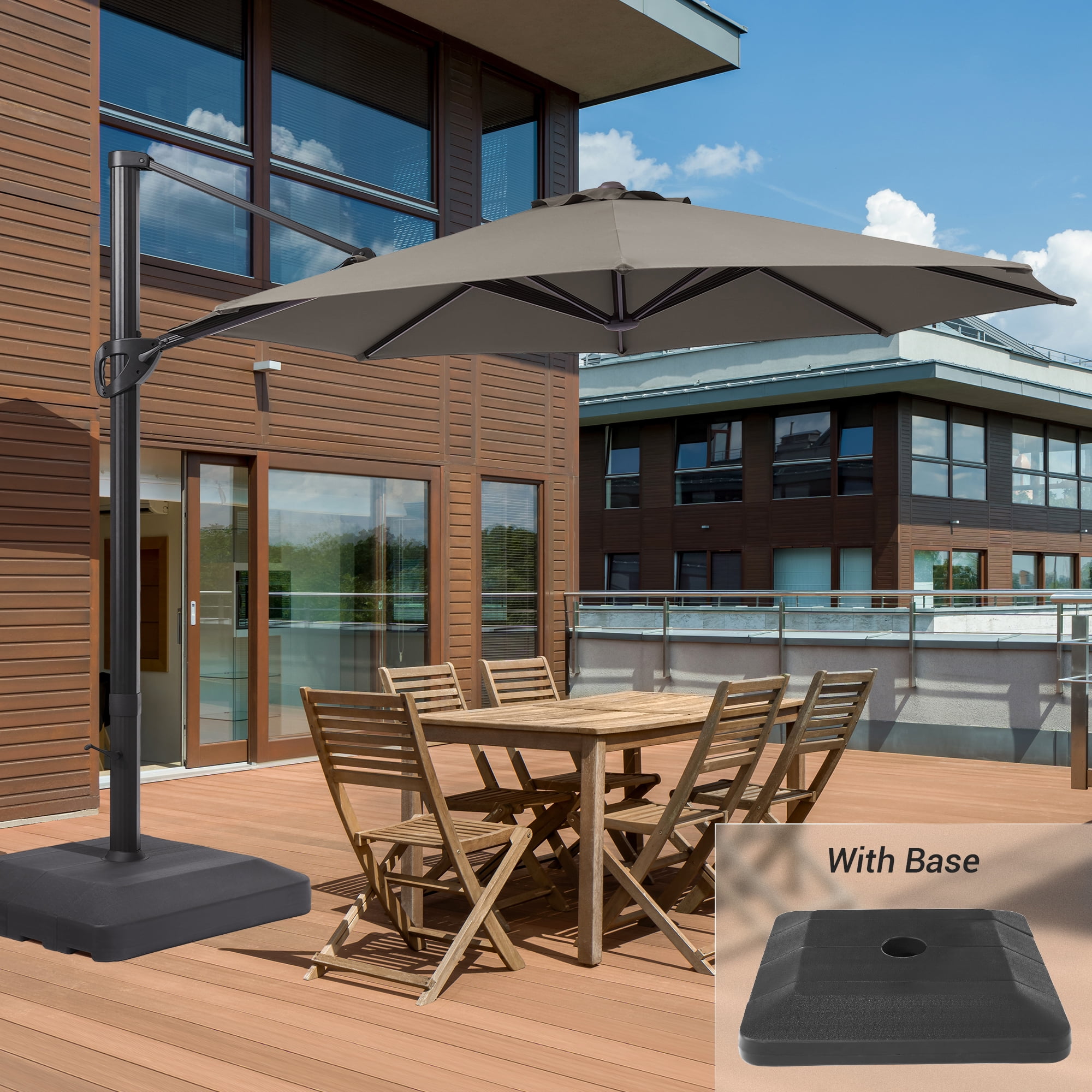 FLAME&SHADE 11ft Patio Offset Outdoor Hanging Umbrella w/Base, 360 ...