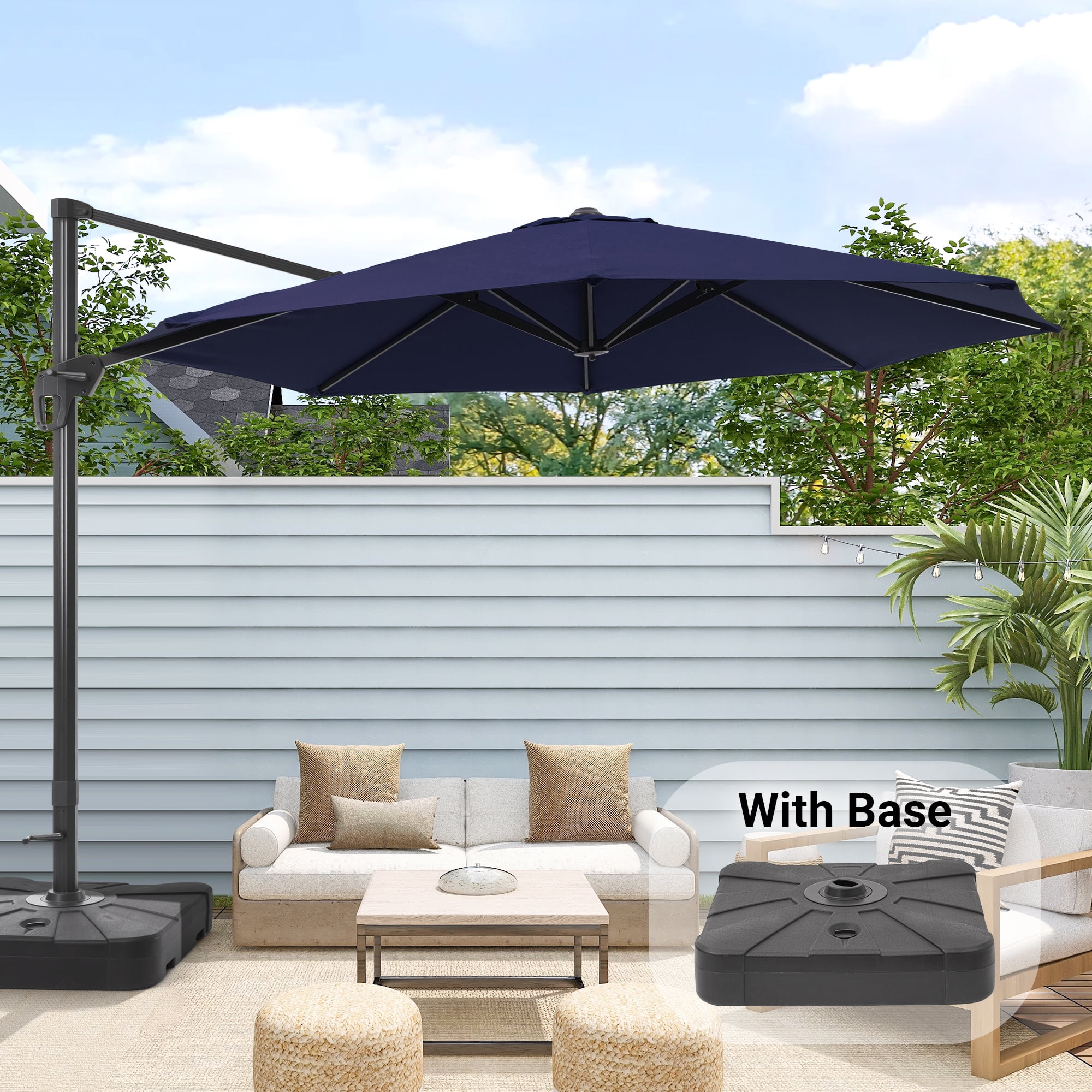 FLAME&SHADE 11ft Round Outdoor Patio Offset Hanging Cantilever Umbrella ...