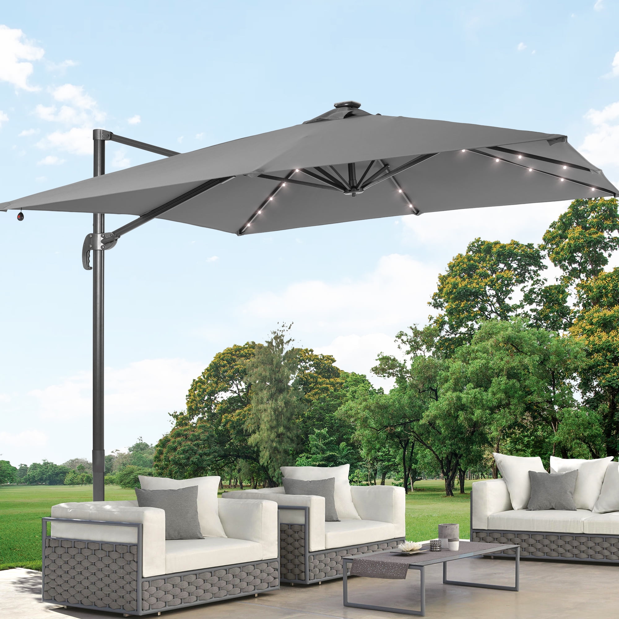 FLAME&SHADE 9x9FT Large Square Patio Umbrella with LED Lights, UV ...