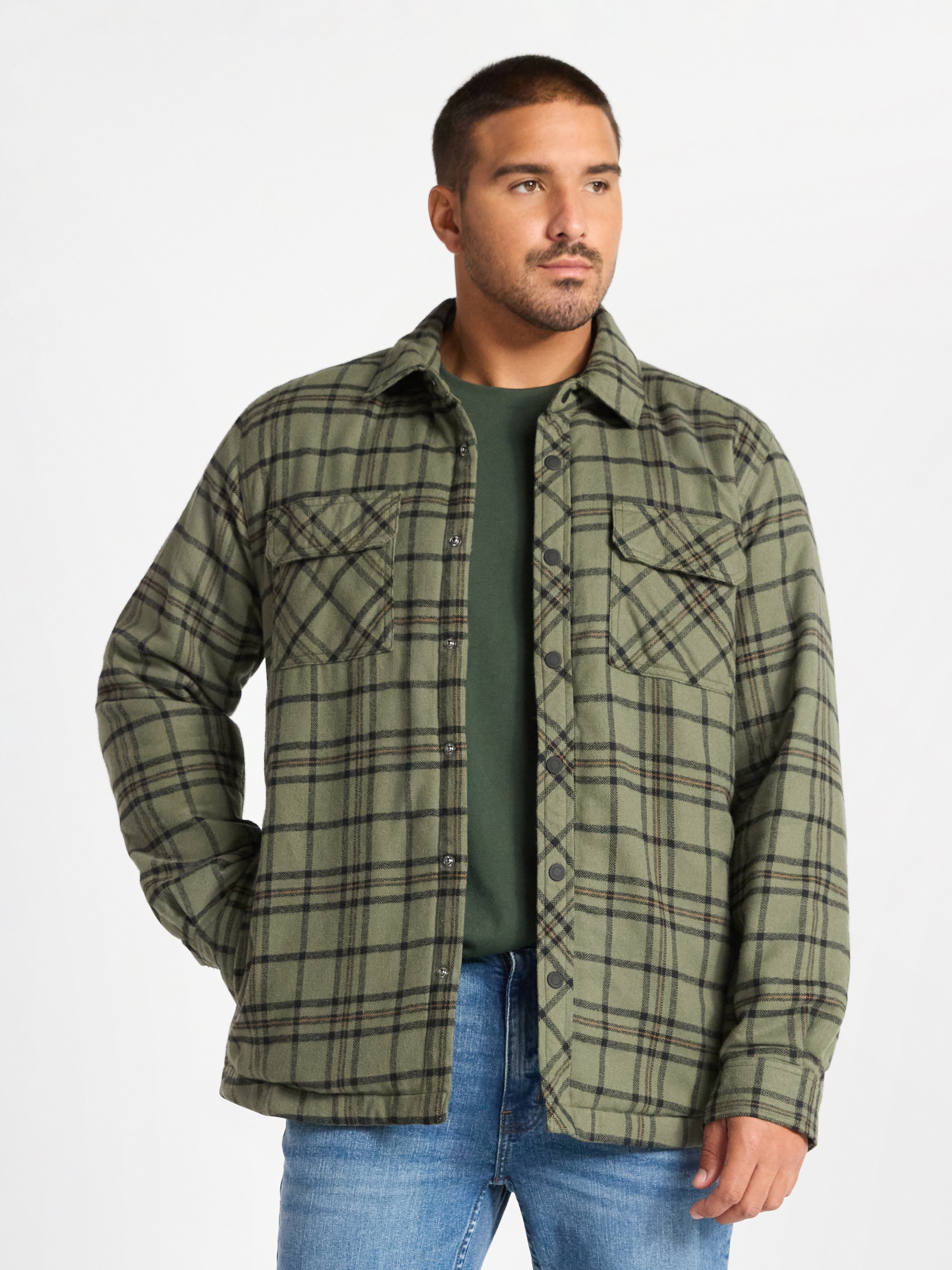George Men's Shirt Jacket with Long Sleeves, High Pile Fleece Lining ...