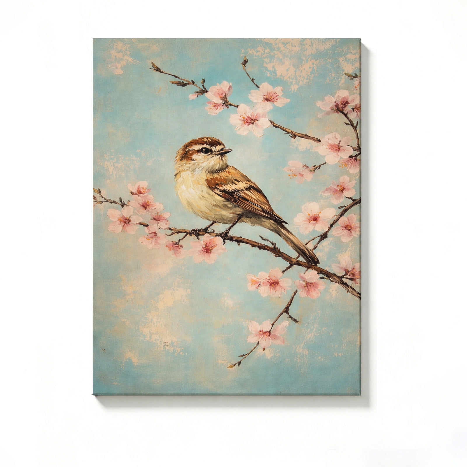 FLASHLUMI 24x36 Inch Vintage Bird on Cherry Blossom Canvas Wall Art ...