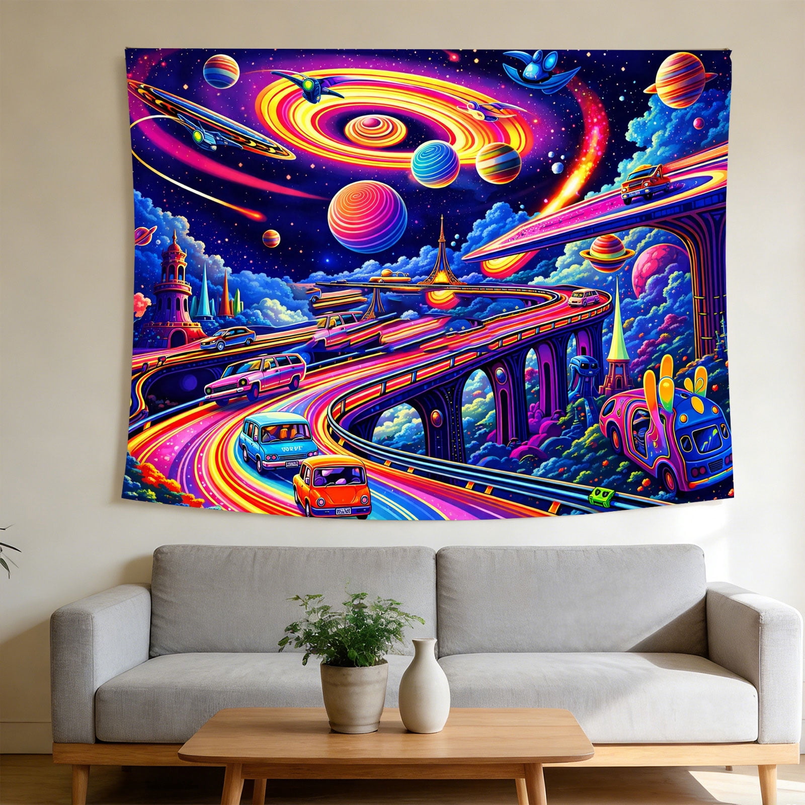FLASHLUMI UV Reactive Blacklight Tapestry, 60x40in Glow in the Dark ...