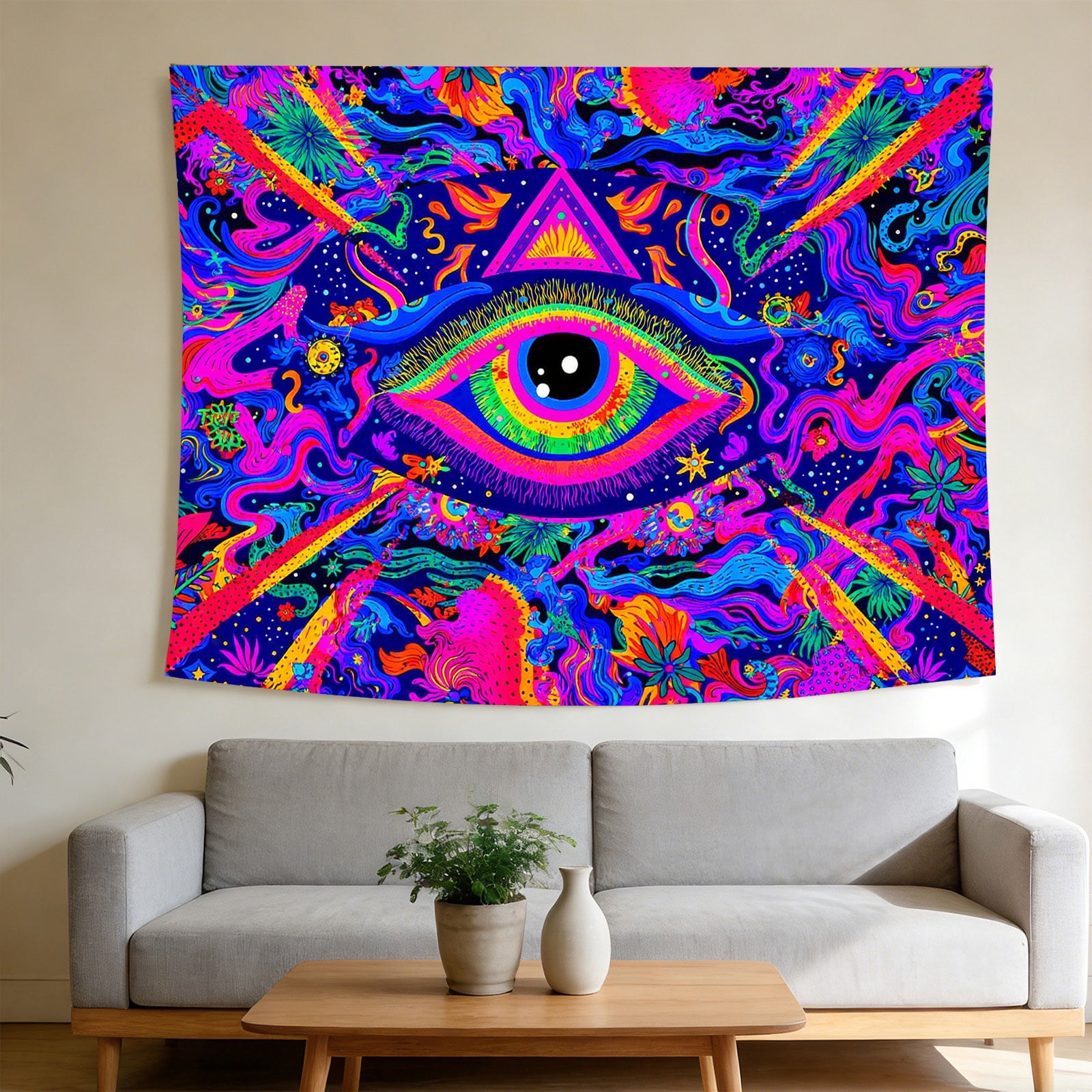 FLASHLUMI UV Reactive Blacklight Tapestry, 60x50in Glow in the Dark ...