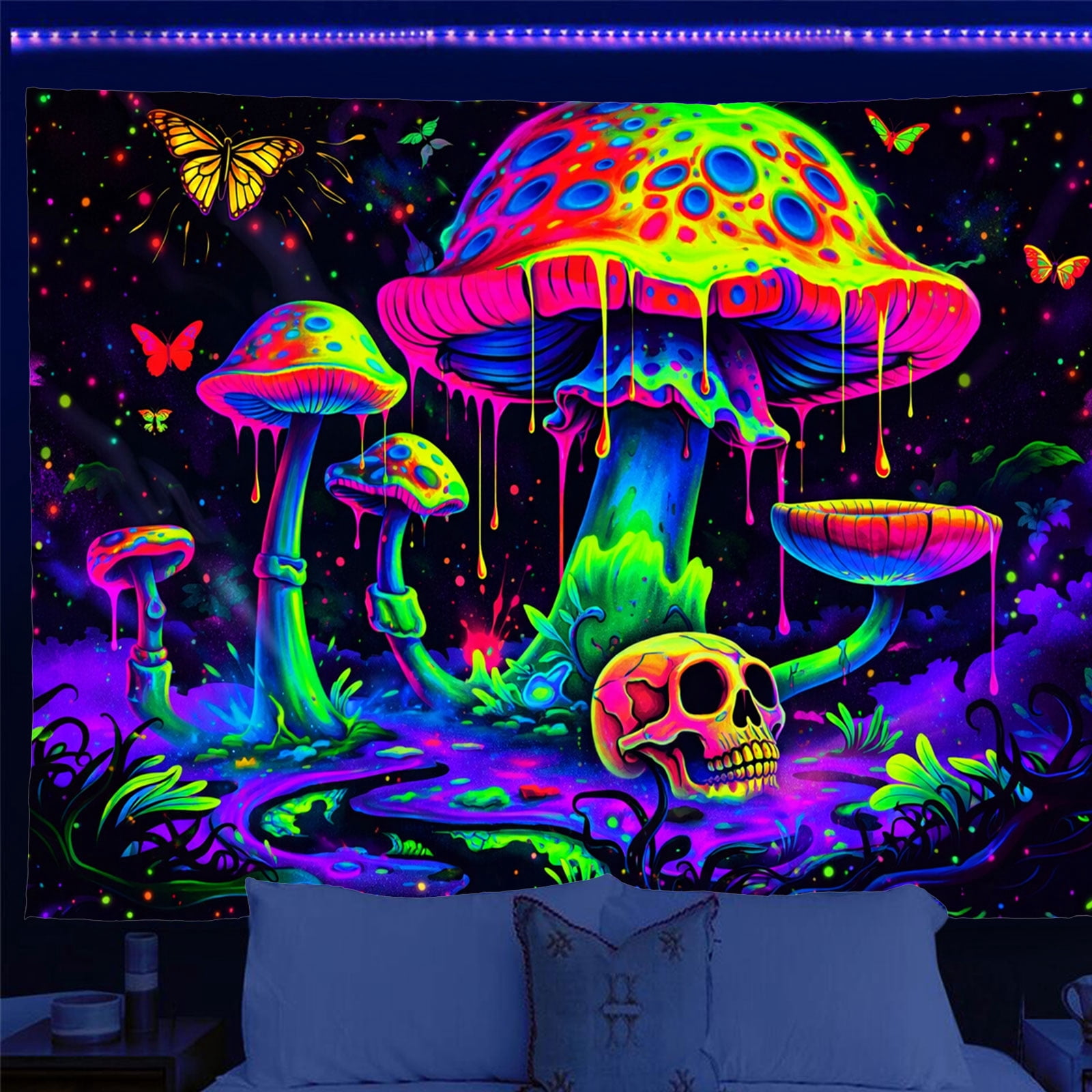 FLASHLUMI UV Reactive Blacklight Tapestry, 60x50in Glow in the Dark ...