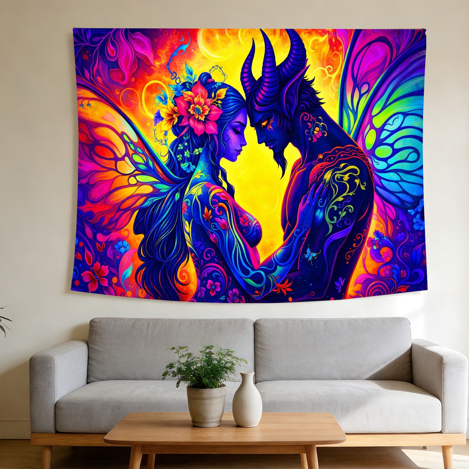 FLASHLUMI UV Reactive Blacklight Tapestry, 60x50in Glow in the Dark ...