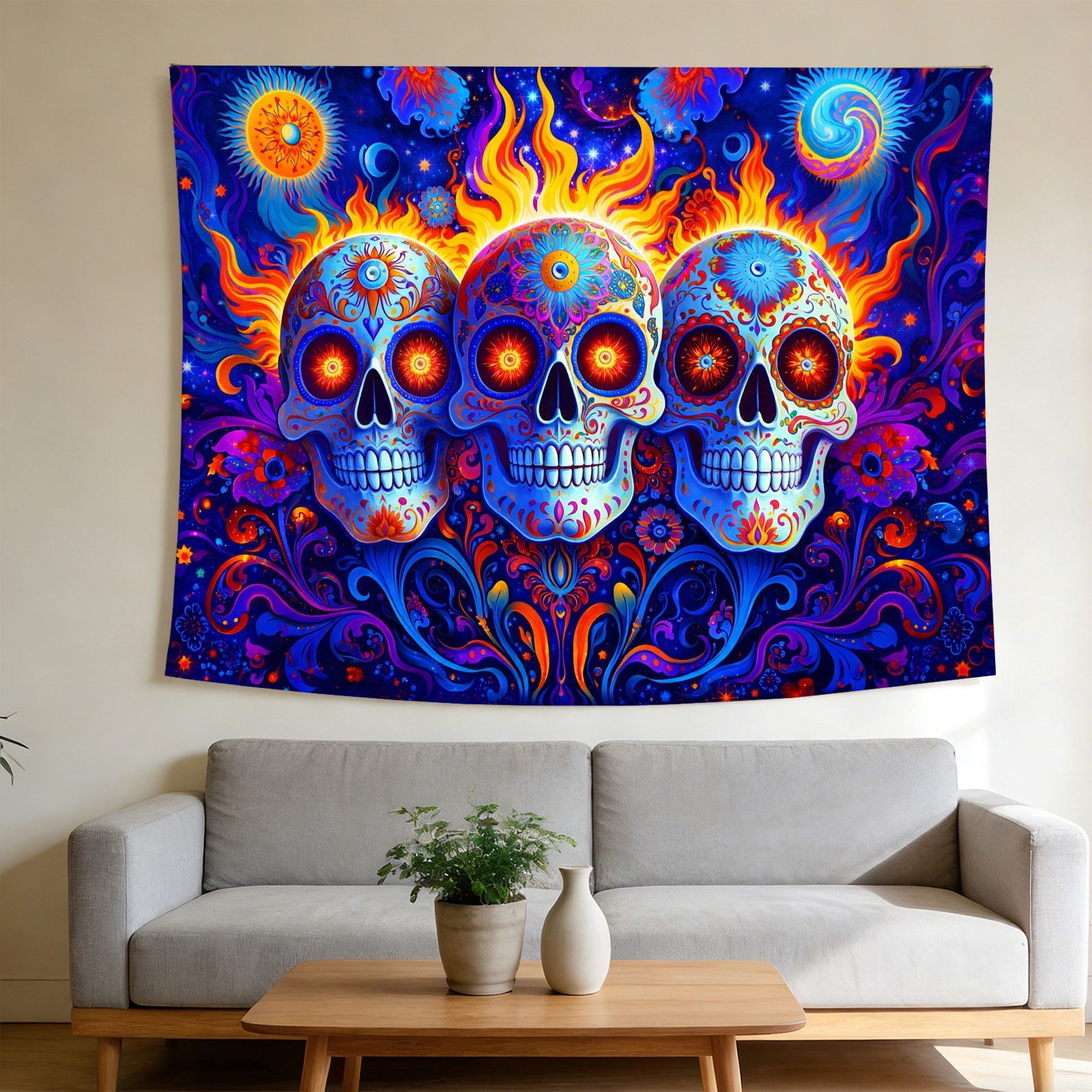 FLASHLUMI UV Reactive Blacklight Tapestry, 90x60in Glow in the Dark ...