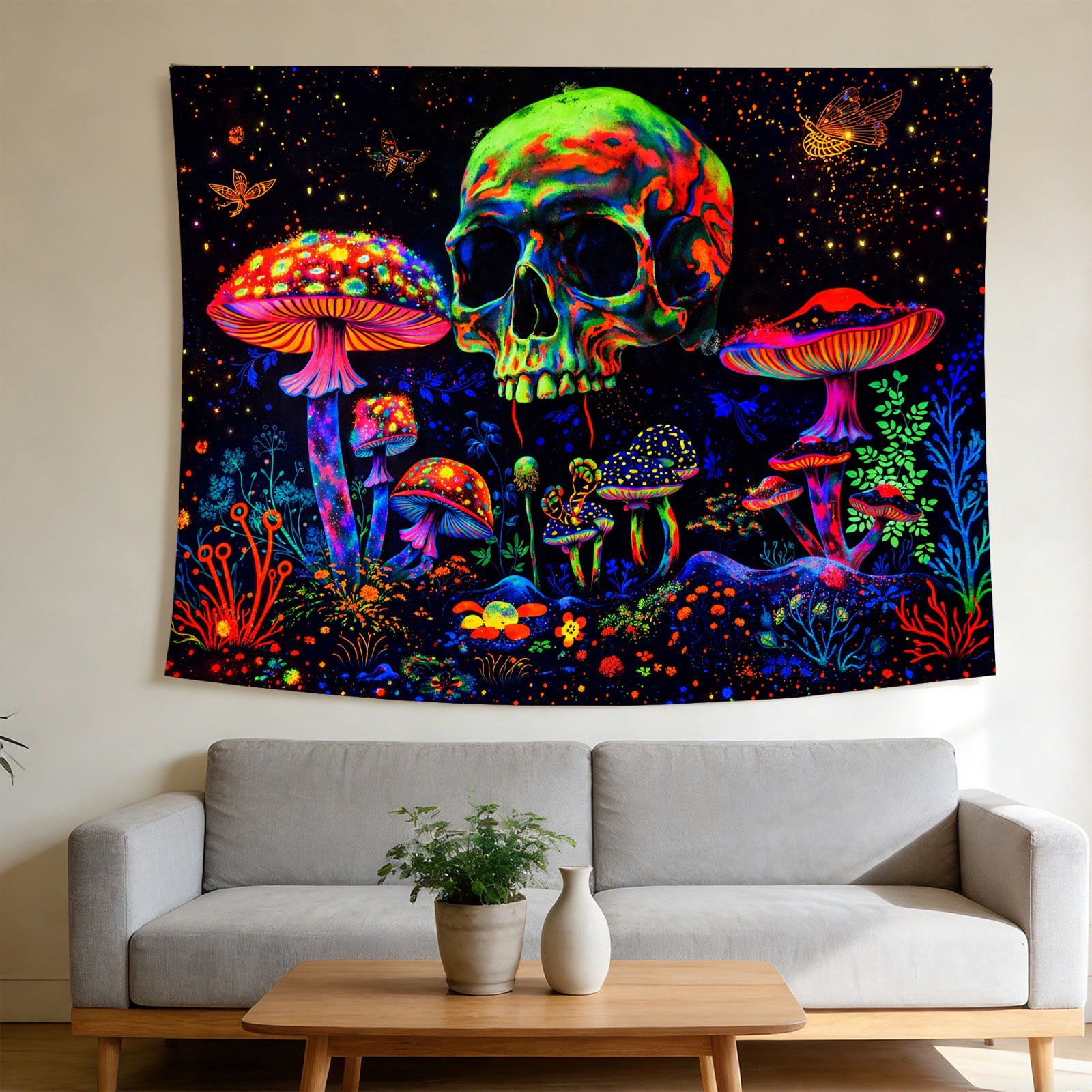 FLASHLUMI UV Reactive Blacklight Tapestry, 90x60in Glow in the Dark ...