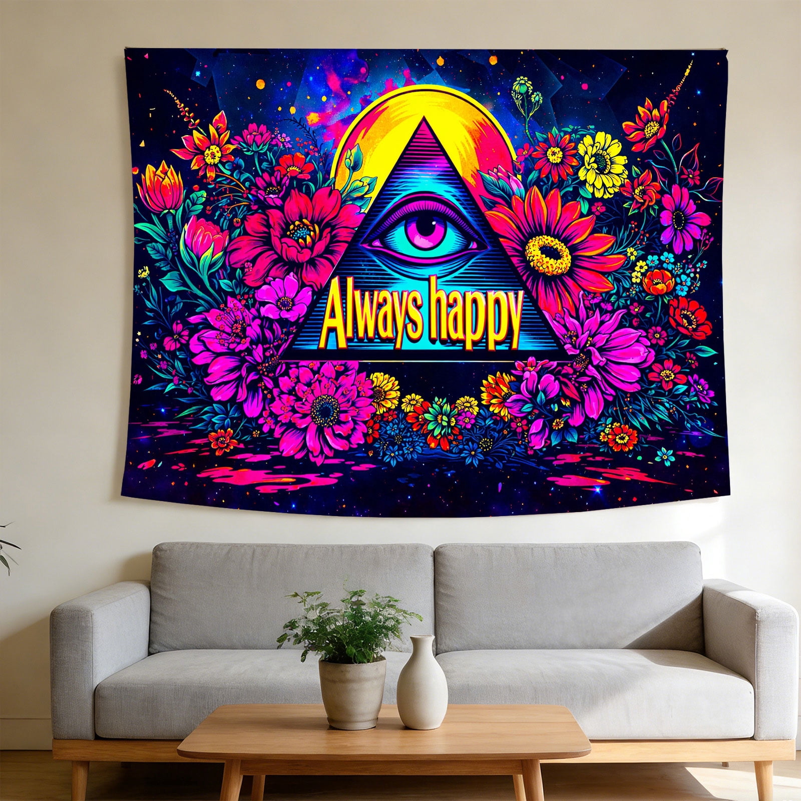 FLASHLUMI UV Reactive Blacklight Tapestry, 90x60in Glow in the Dark ...