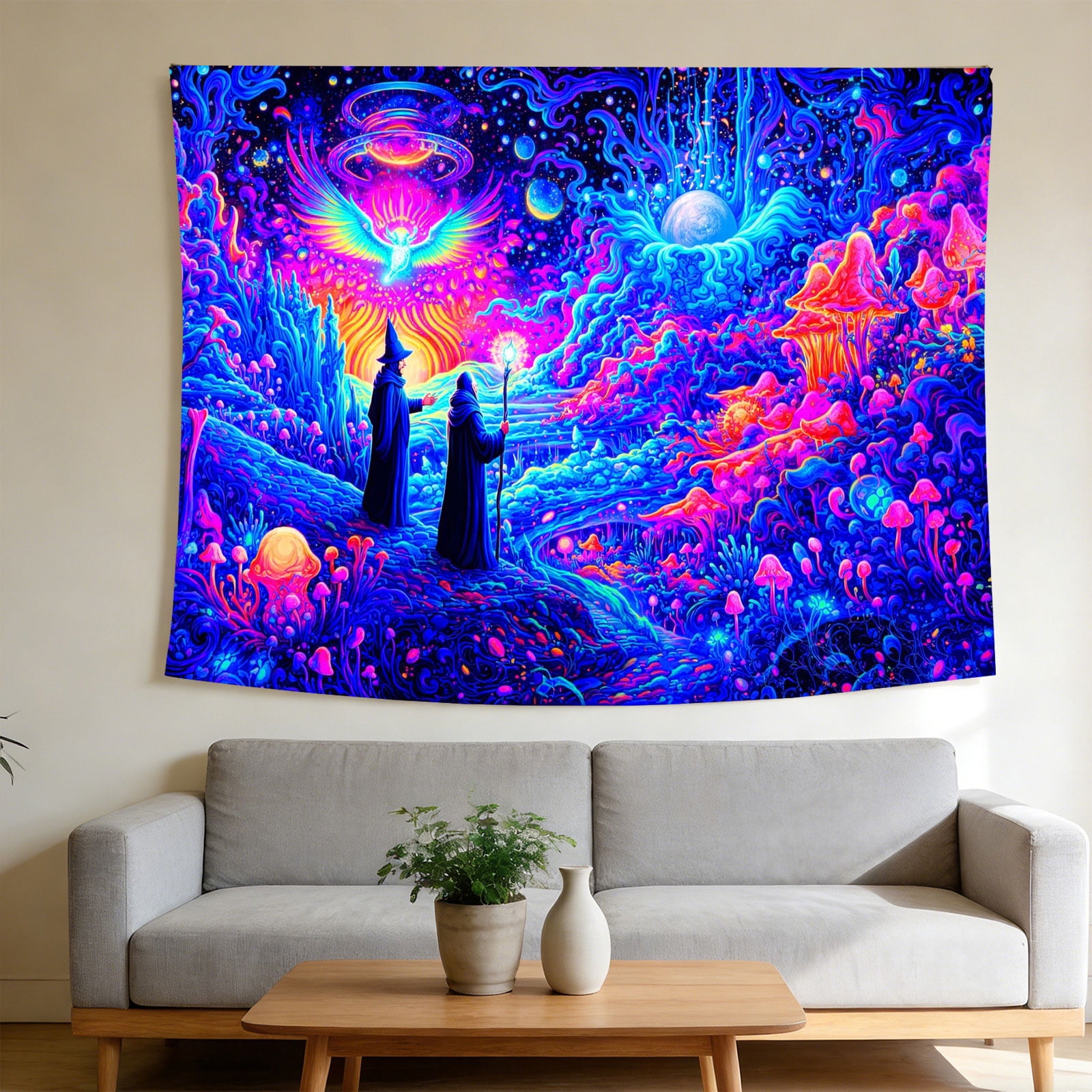 FLASHLUMI UV Reactive Blacklight Tapestry, 90x70in Glow in the Dark ...