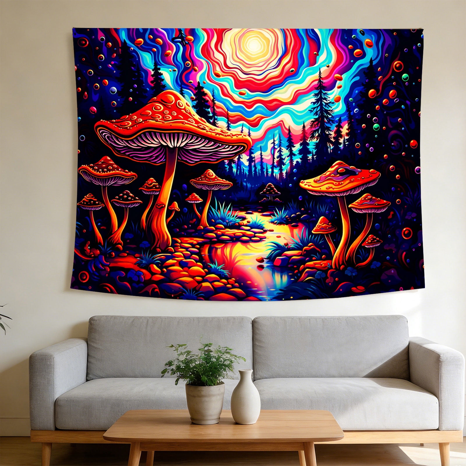 FLASHLUMI UV Reactive Blacklight Tapestry, 90x70in Glow in the Dark ...