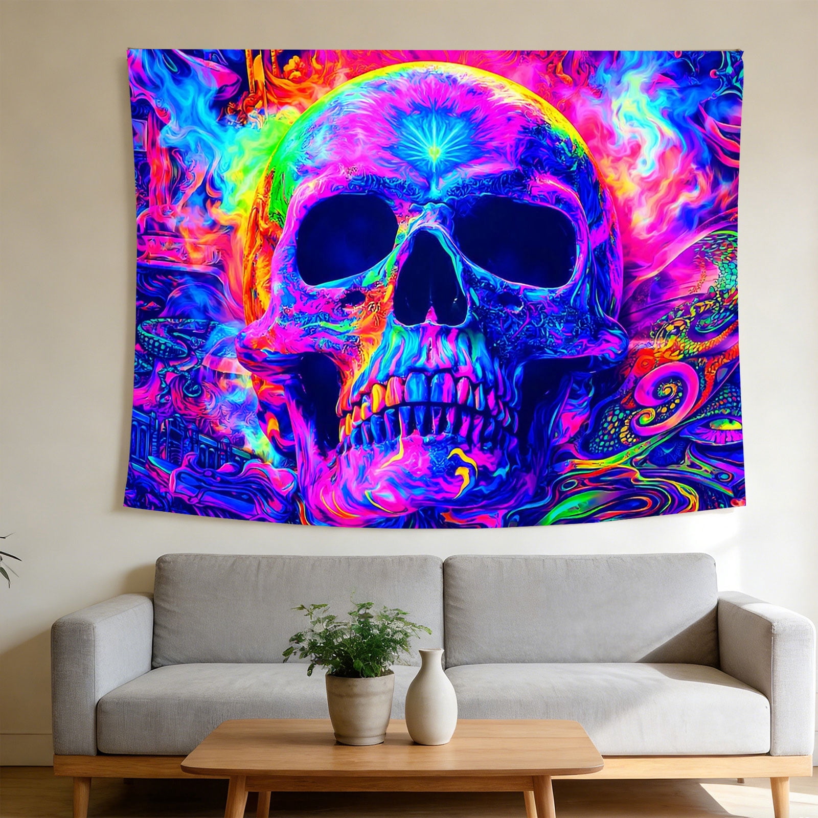 FLASHLUMI UV Reactive Blacklight Tapestry, 90x70in Glow in the Dark ...