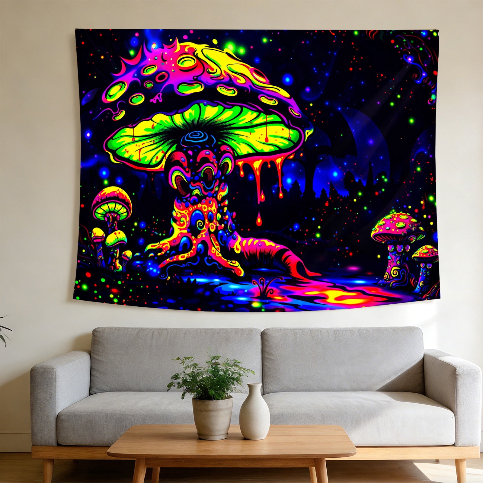 FLASHLUMI UV Reactive Blacklight Tapestry, 90x70in Glow in the Dark ...