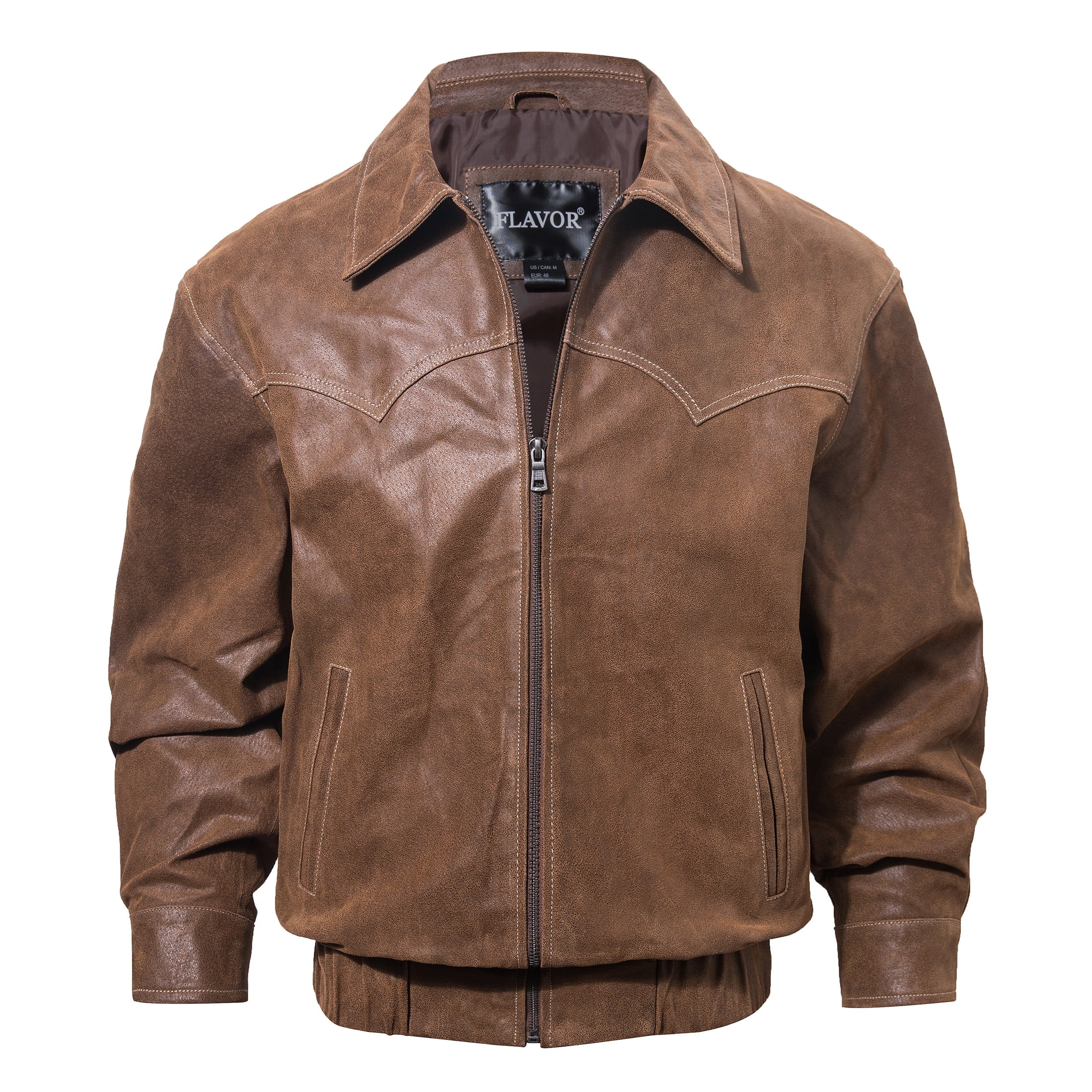 FLAVOR Men Genuine Leather Bomber Jacket Casual Fall Winter Jacket ...