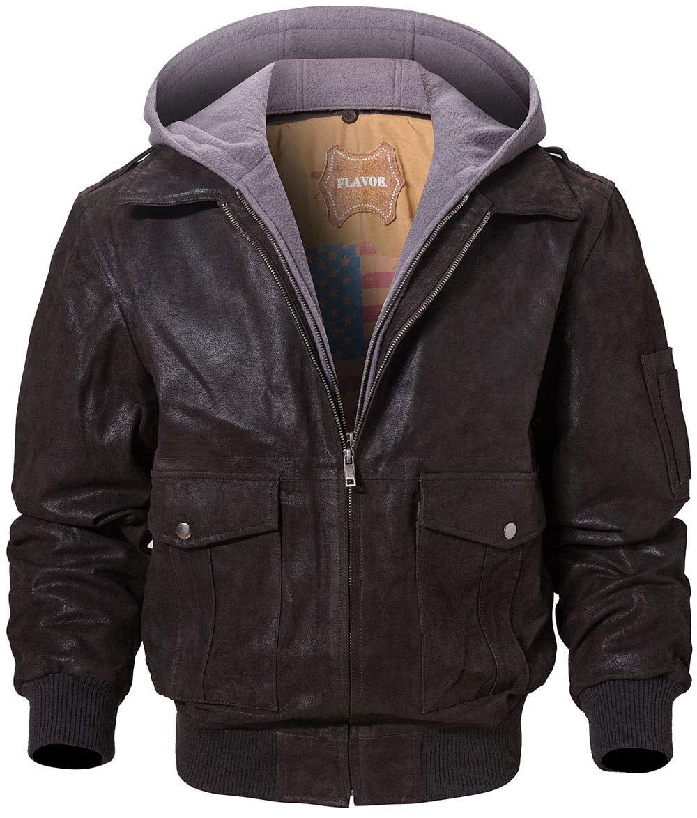 FLAVOR Men's Leather Flight Bomber Jacket Air Force Aviator (Small ...