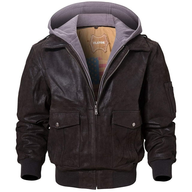 FLAVOR Men's Leather Flight Bomber Jacket Air Force Aviator (XX-Large ...