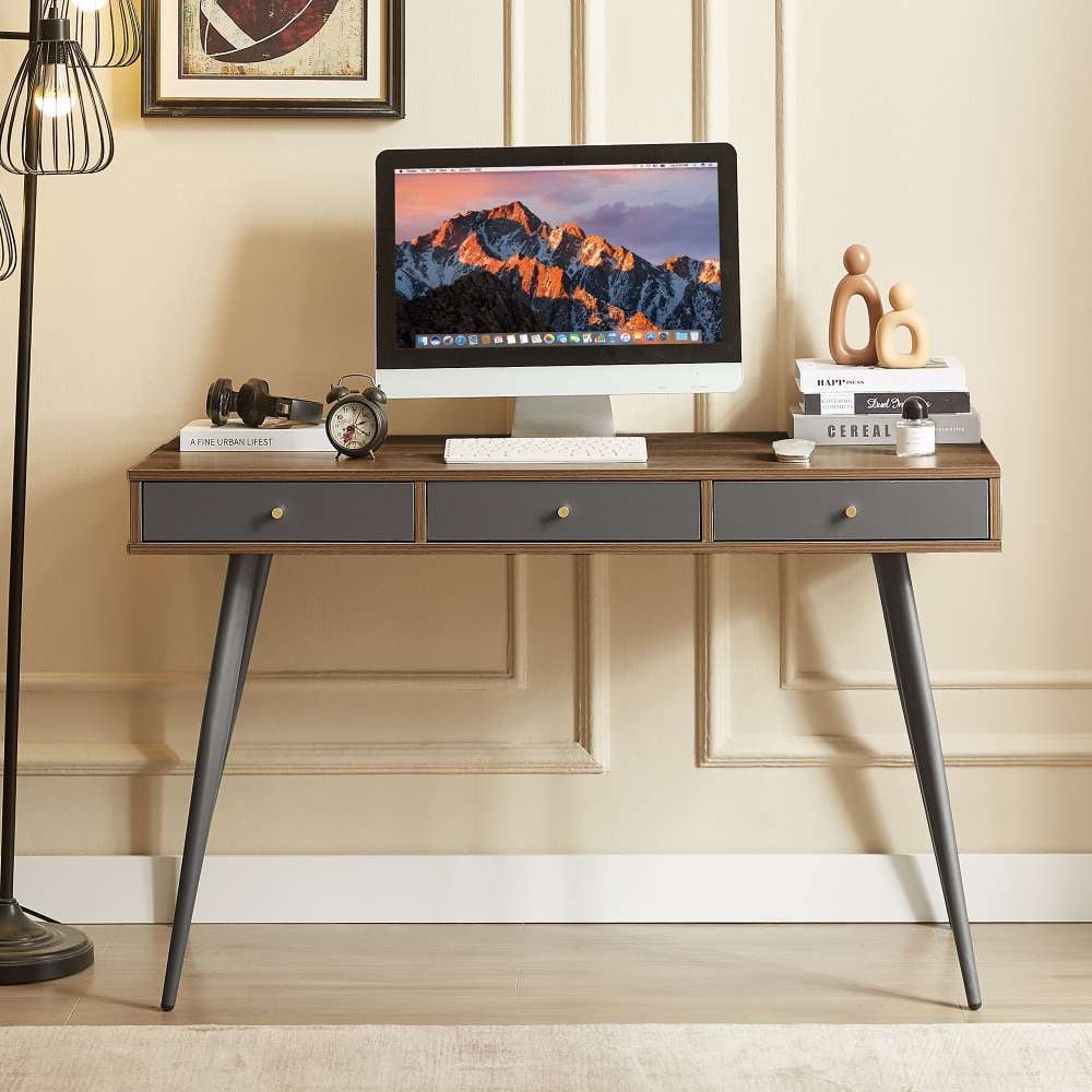 FLERISE Mid Century Desk , Modern Writing Study Desk with Drawers ...