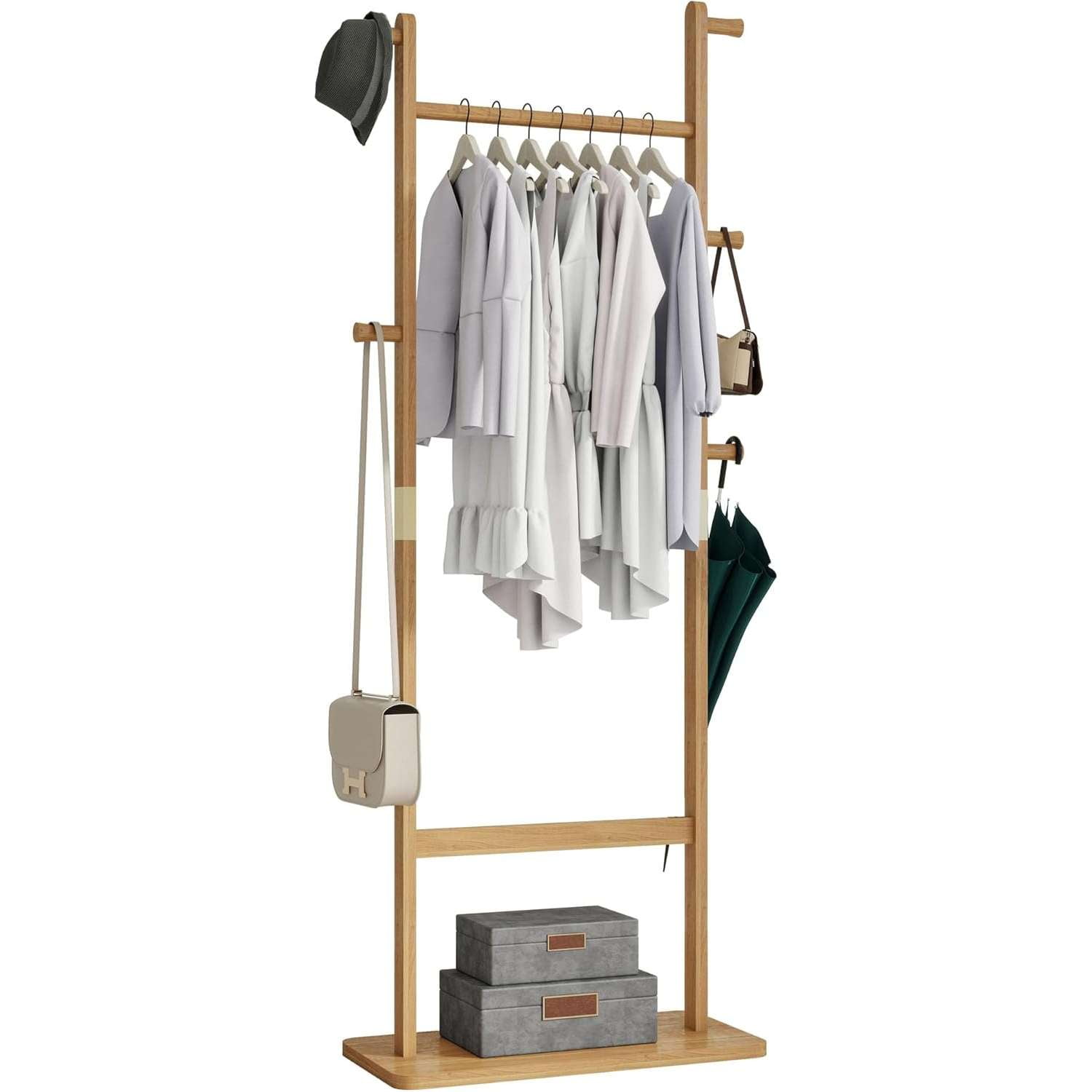 FLERISE Wooden Clothes Rack for Hanging Clothes, Sturdy Clothes Rack ...