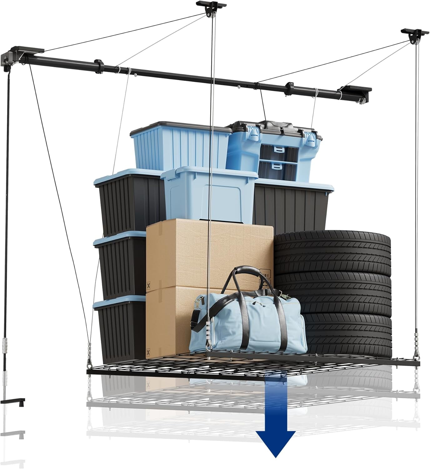 FLEXIMOUNTS Garage Ceiling Lifting Storage Rack, 4x4 Ft Heavy-Duty ...