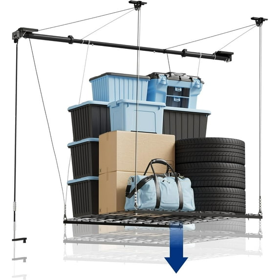 FLEXIMOUNTS Garage Ceiling Lifting Storage Rack, 4x4 Ft Heavy-Duty ...