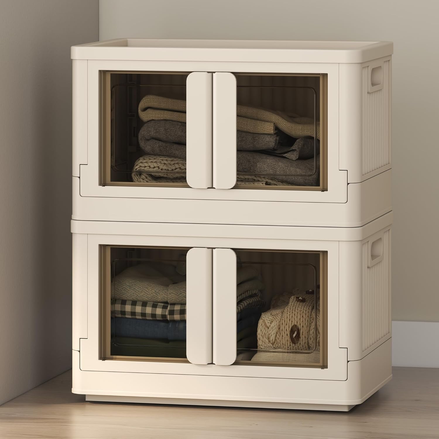 FLEXIMOUNTS Stackable Storage Bins With Lids, Collapsible Plastic ...