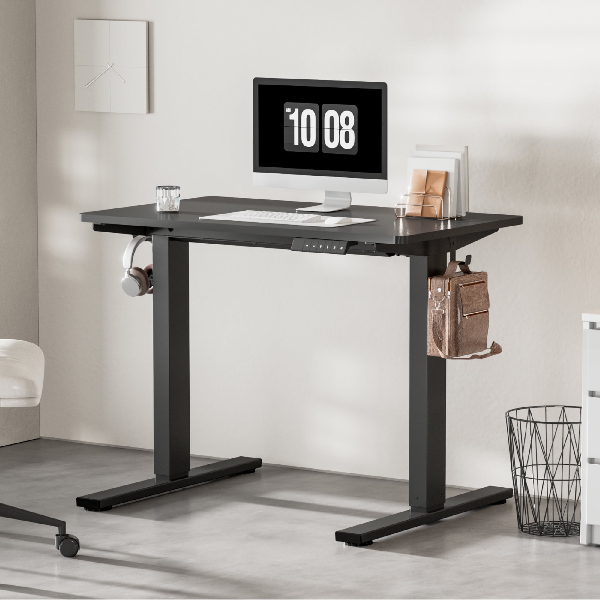 "ACTIVESIT Electric Raising Home Office Desk, 40""X24"" Adjustable Height, Black Steel Frame ...