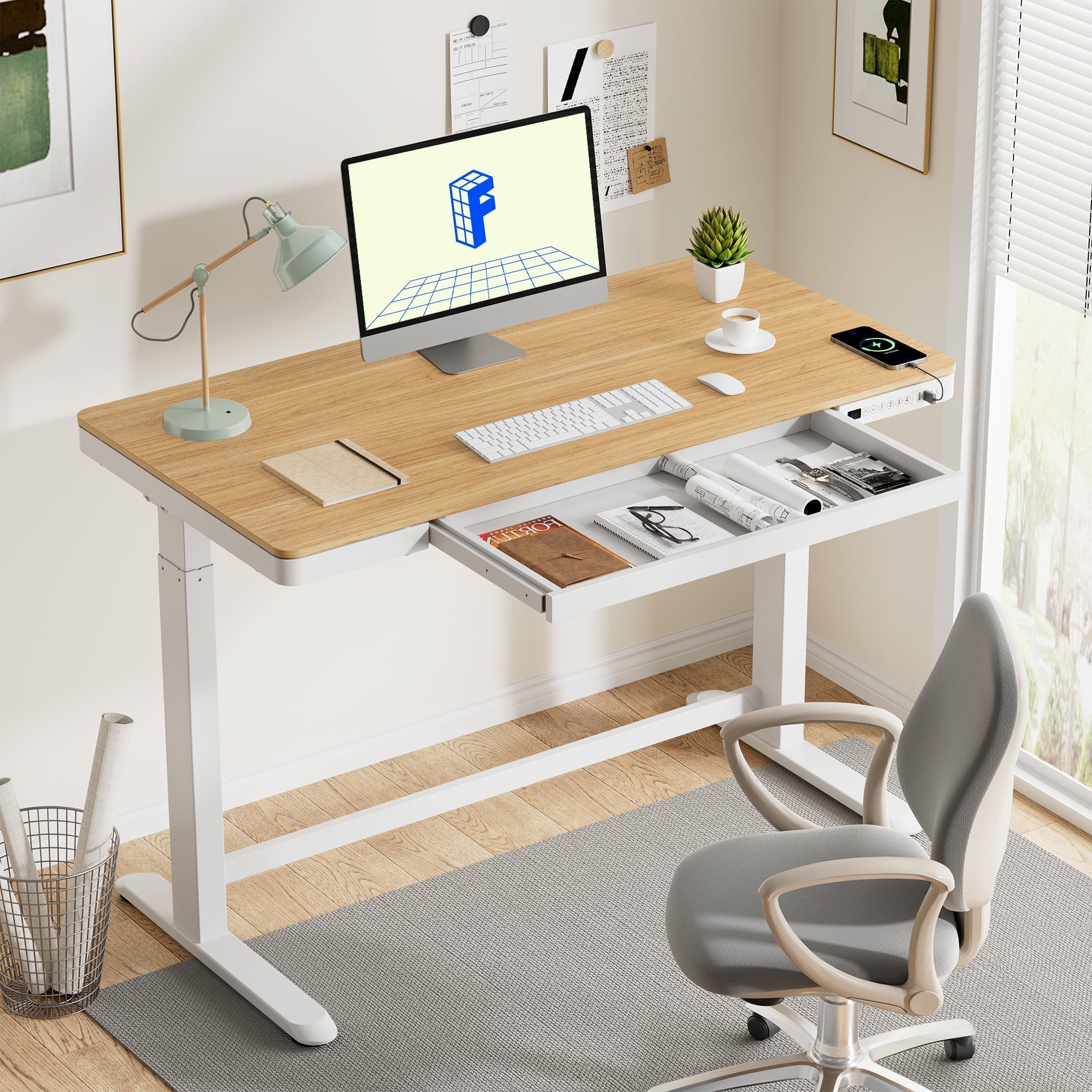 FLEXISPOT 48" W Home Office Height Adjustable Standing Desk White and ...