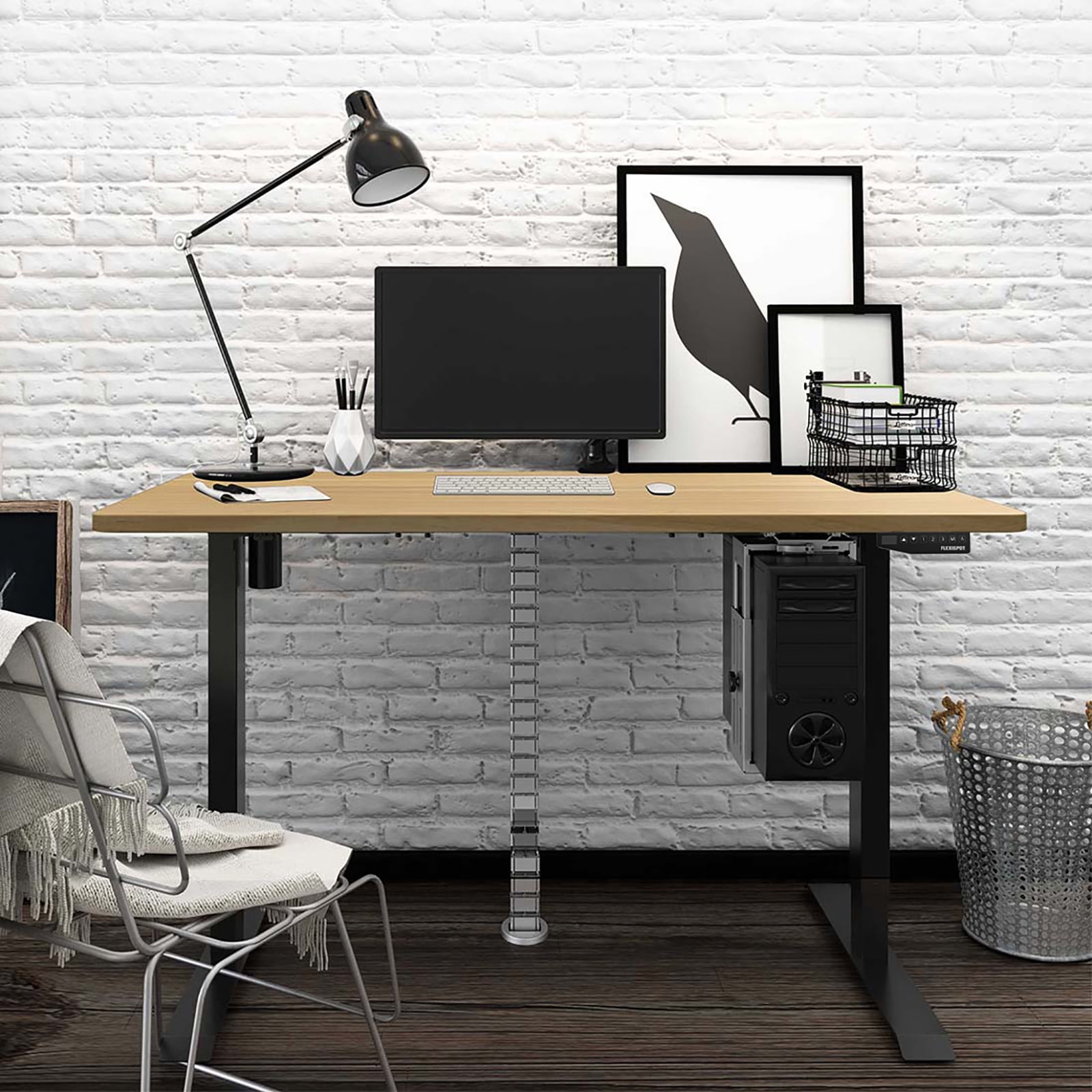 FLEXISPOT 48"x30" Black and Maple Home Office Height Adjustable ...