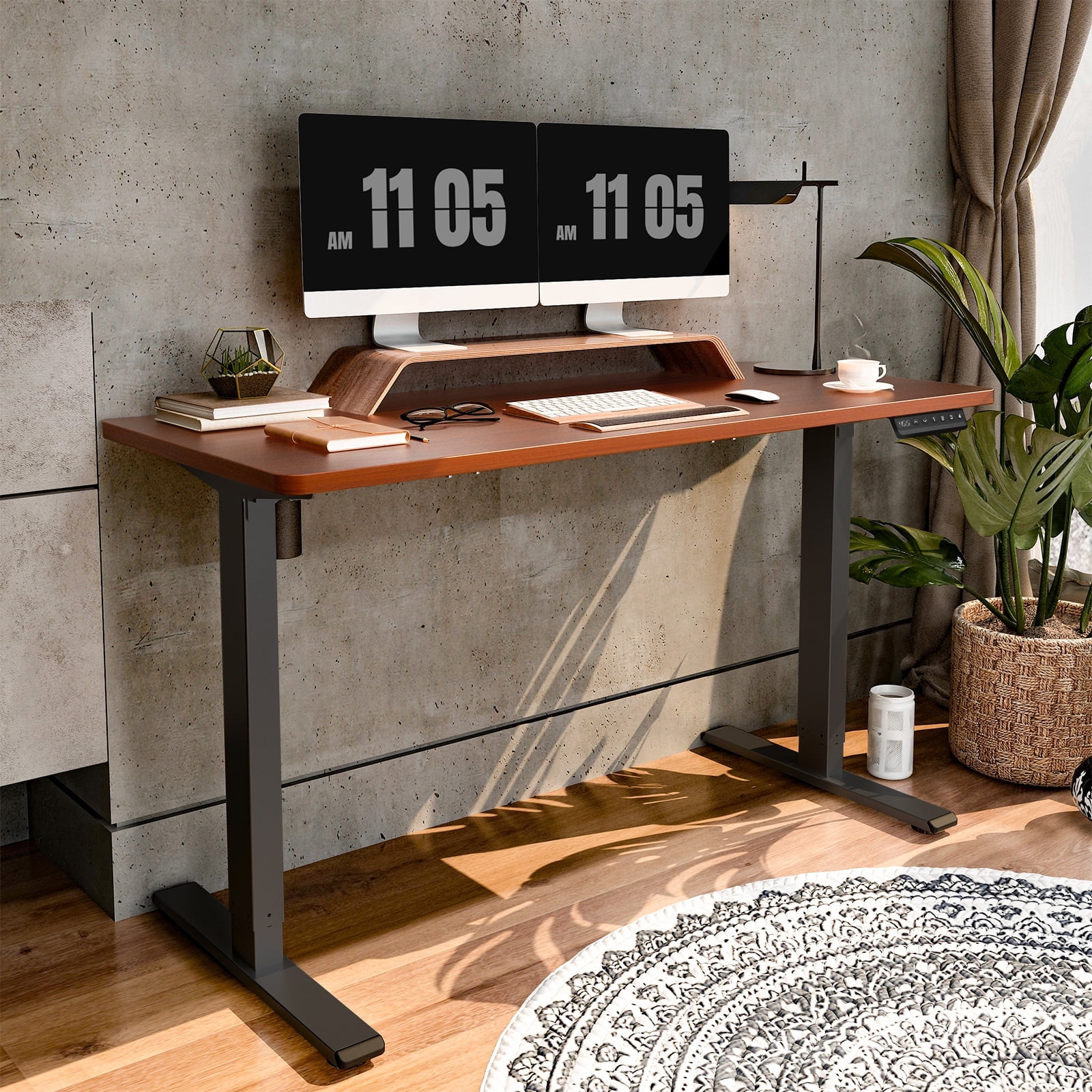 FLEXISPOT 55"x28" Black and Mahogany Home Office Height Adjustable ...