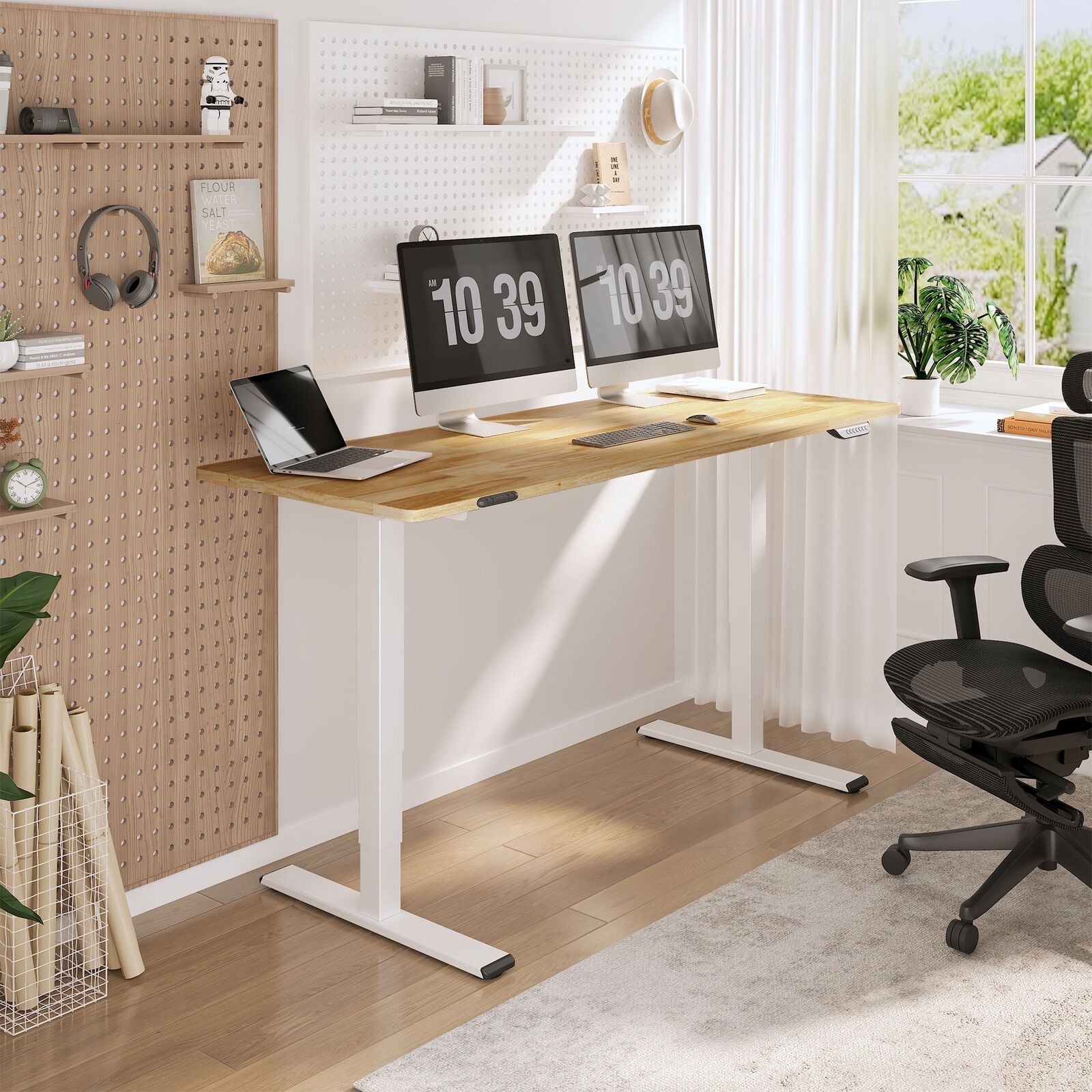 FLEXISPOT E6 63"x24" Dual Motors 3-Stage Standing Desk Solid Wood Home ...