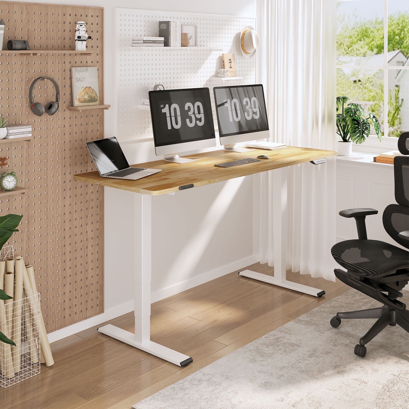 FLEXISPOT 63"x24" Dual Motors 3-Stage Standing Desk Solid Wood Home ...