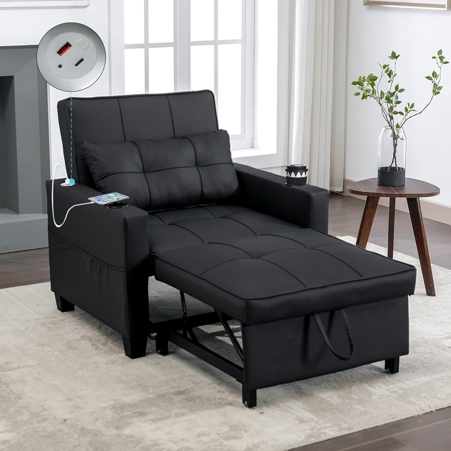 FLEXISPOT Convertible Sleeper Chair Bed, Pullout Small Sleeping Chair w ...