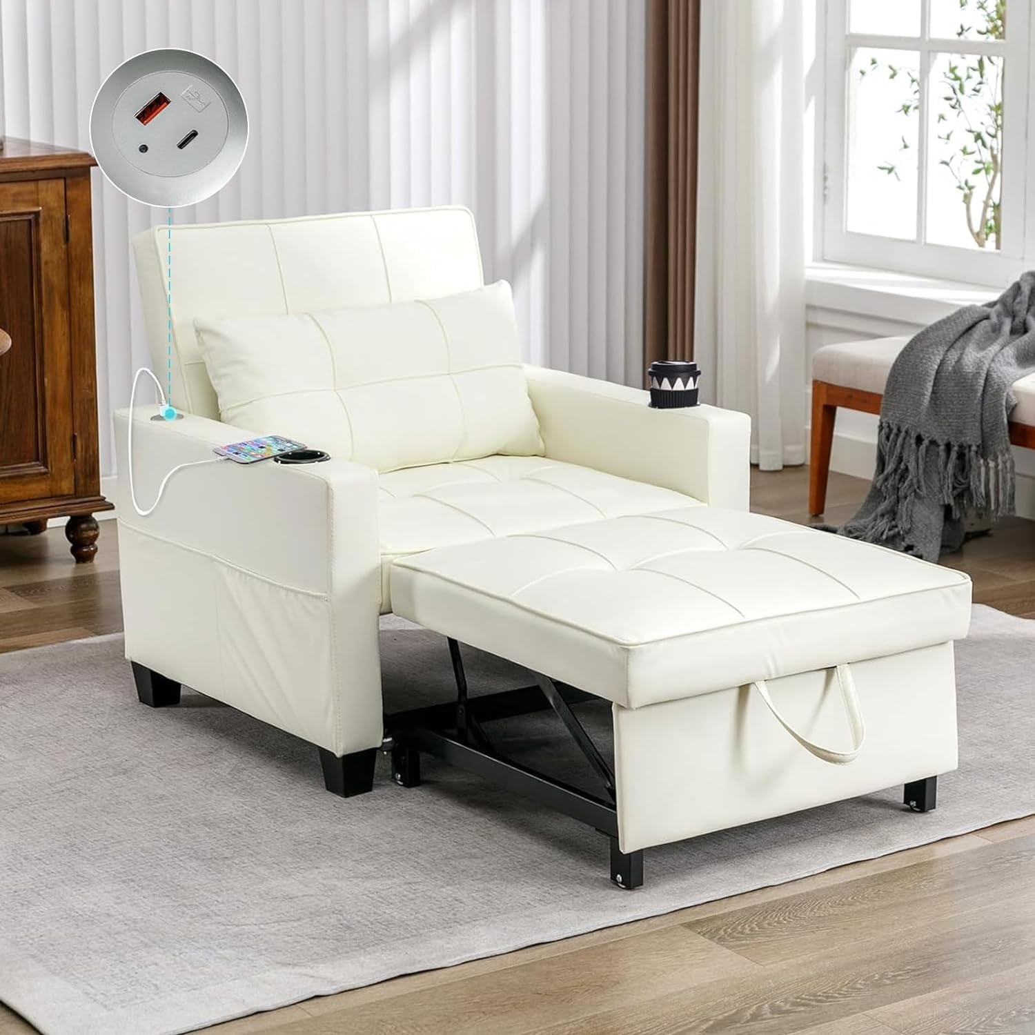 FLEXISPOT Convertible Sleeper Chair Bed, Pullout Small Sleeping Chair w ...
