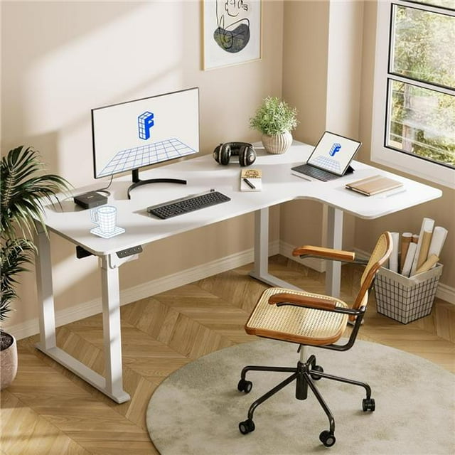 FLEXISPOT L-Shaped Electric Standing Desk, Dual Motor, 63x43 White ...