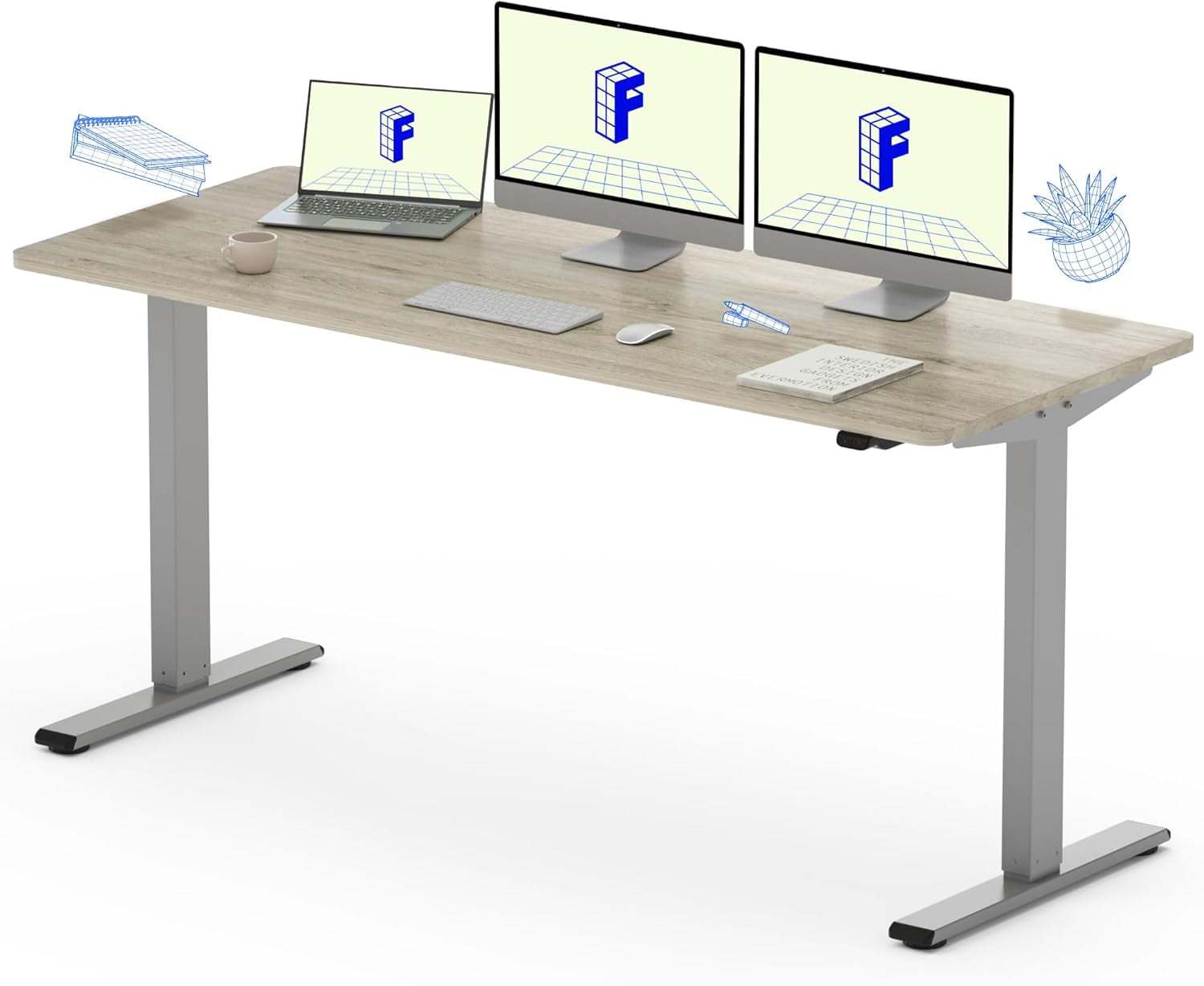 FLEXISPOT EN1 One-Piece Standing Desk 60 x 24 Inches Height Adjustable Electric Desk (Silver ...