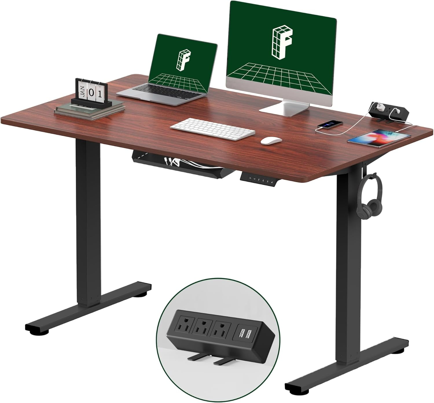 FLEXISPOT EN2 Whole-Piece Standing Desk with Clamp Power Strip, 48 x 24 ...