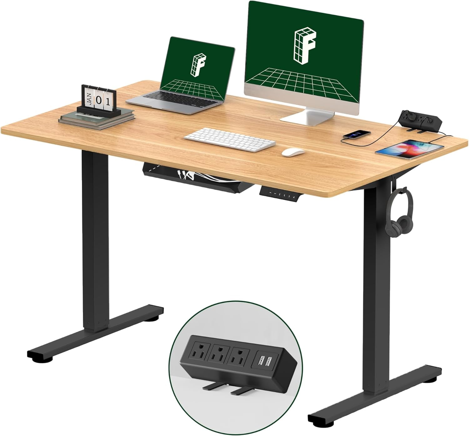 FLEXISPOT EN2 Whole-Piece Standing Desk with Clamp Power Strip, 48 x 24 ...