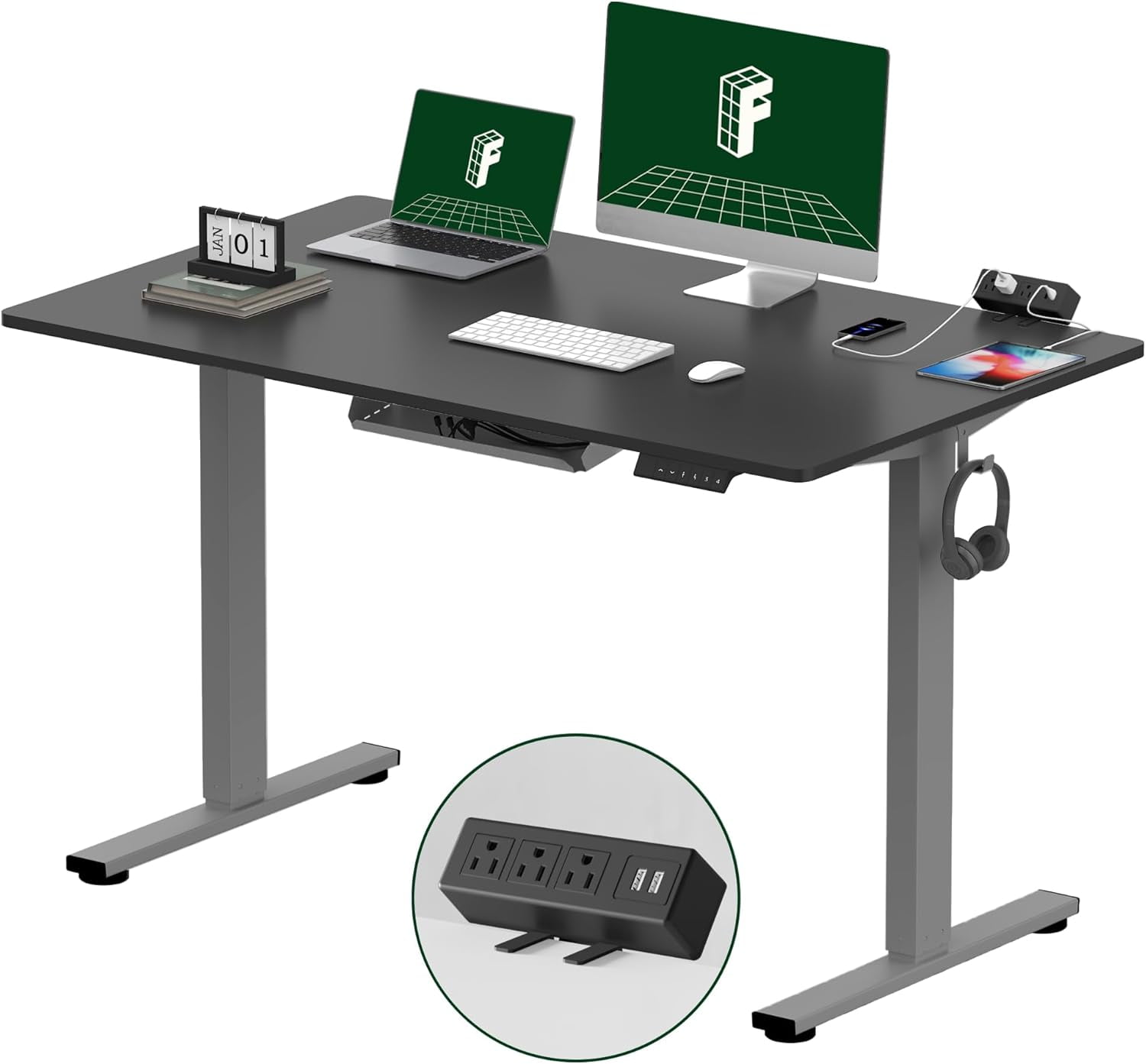 FLEXISPOT EN2 Whole-Piece Standing Desk with Clamp Power Strip, 48 x 24 ...