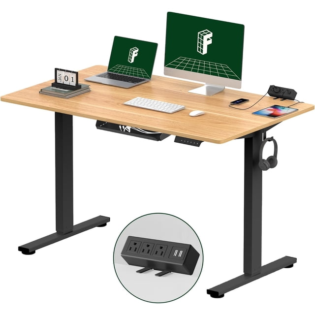 FLEXISPOT EN2 Whole-Piece Standing Desk with Clamp Power Strip, 48 x 24 ...