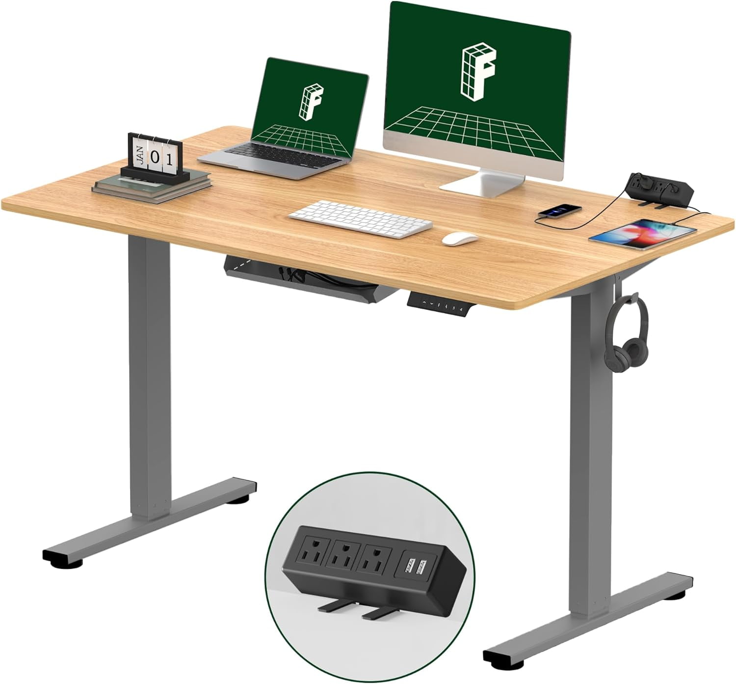 FLEXISPOT EN2 Whole-Piece Standing Desk with Clamp Power Strip, 48 x 24 ...