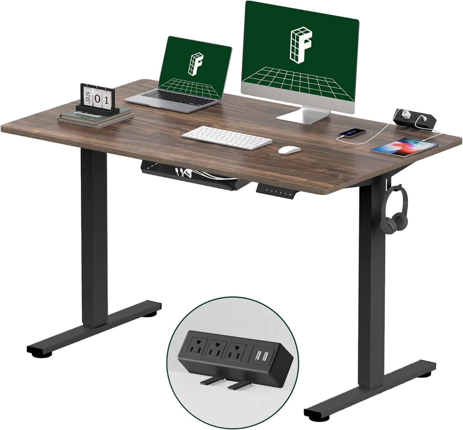 FLEXISPOT EN2 Whole-Piece Standing Desk with Clamp Power Strip, 48 x 30 ...