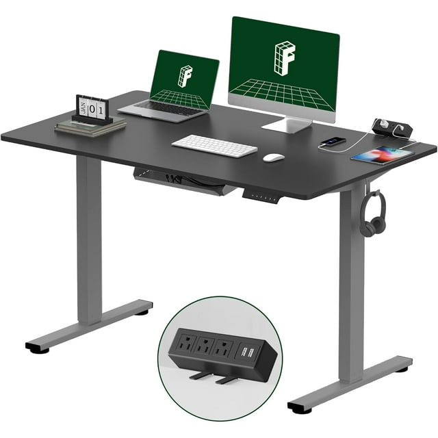FLEXISPOT EN2 Whole-Piece Standing Desk with Clamp Power Strip, 48 x 30 ...