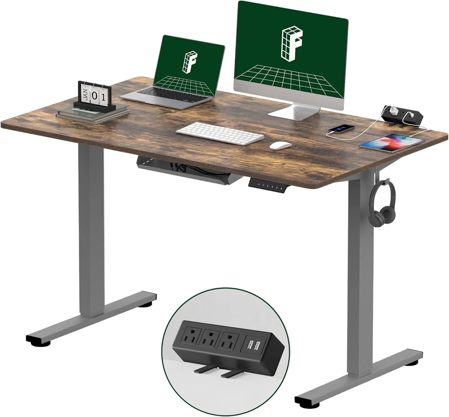 FLEXISPOT EN2 Whole-Piece Standing Desk with Clamp Power Strip, 48 x 30 ...