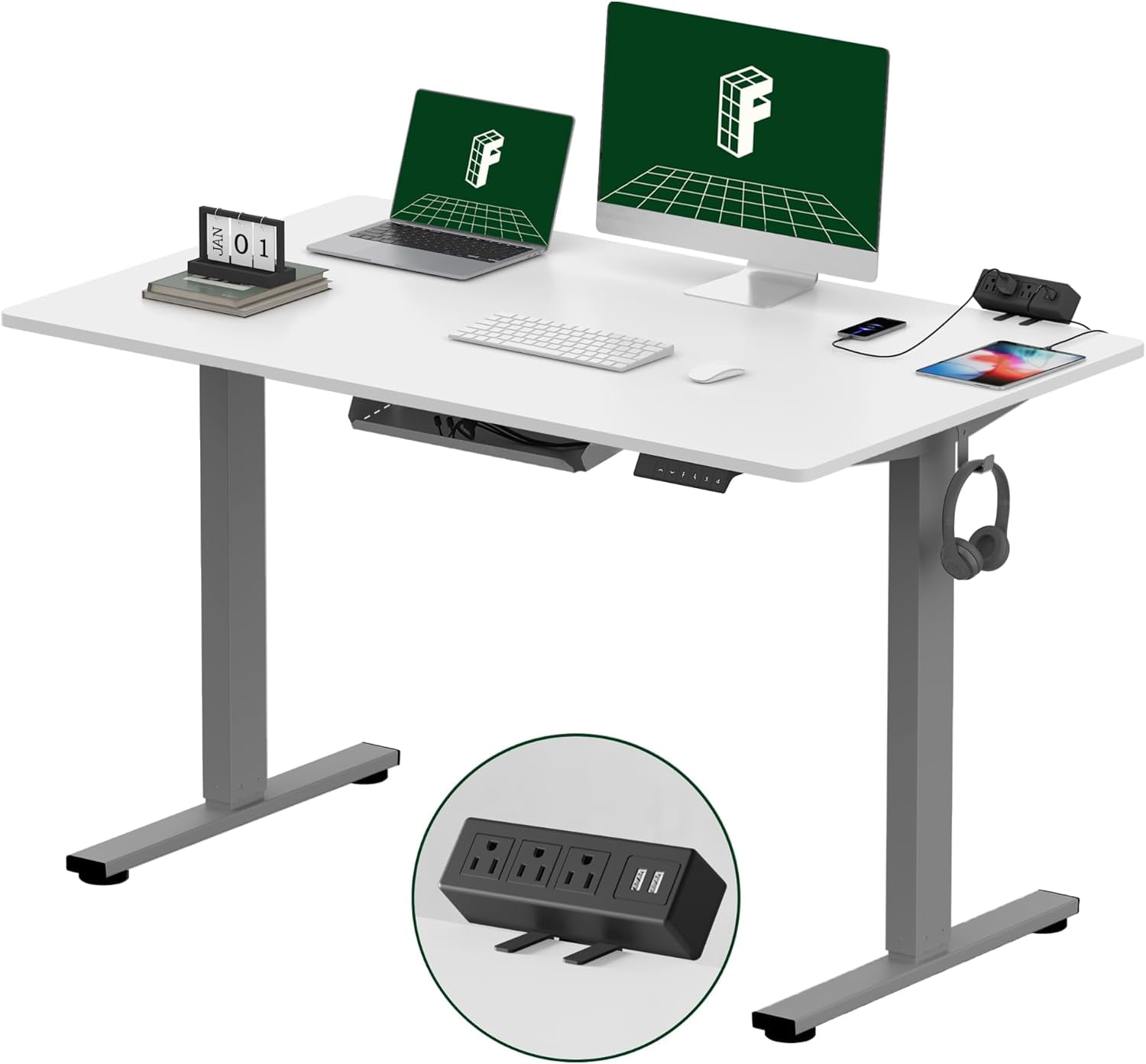 FLEXISPOT EN2 Whole-Piece Standing Desk with Clamp Power Strip, 48 x 30 Electric Stand Up Height ...
