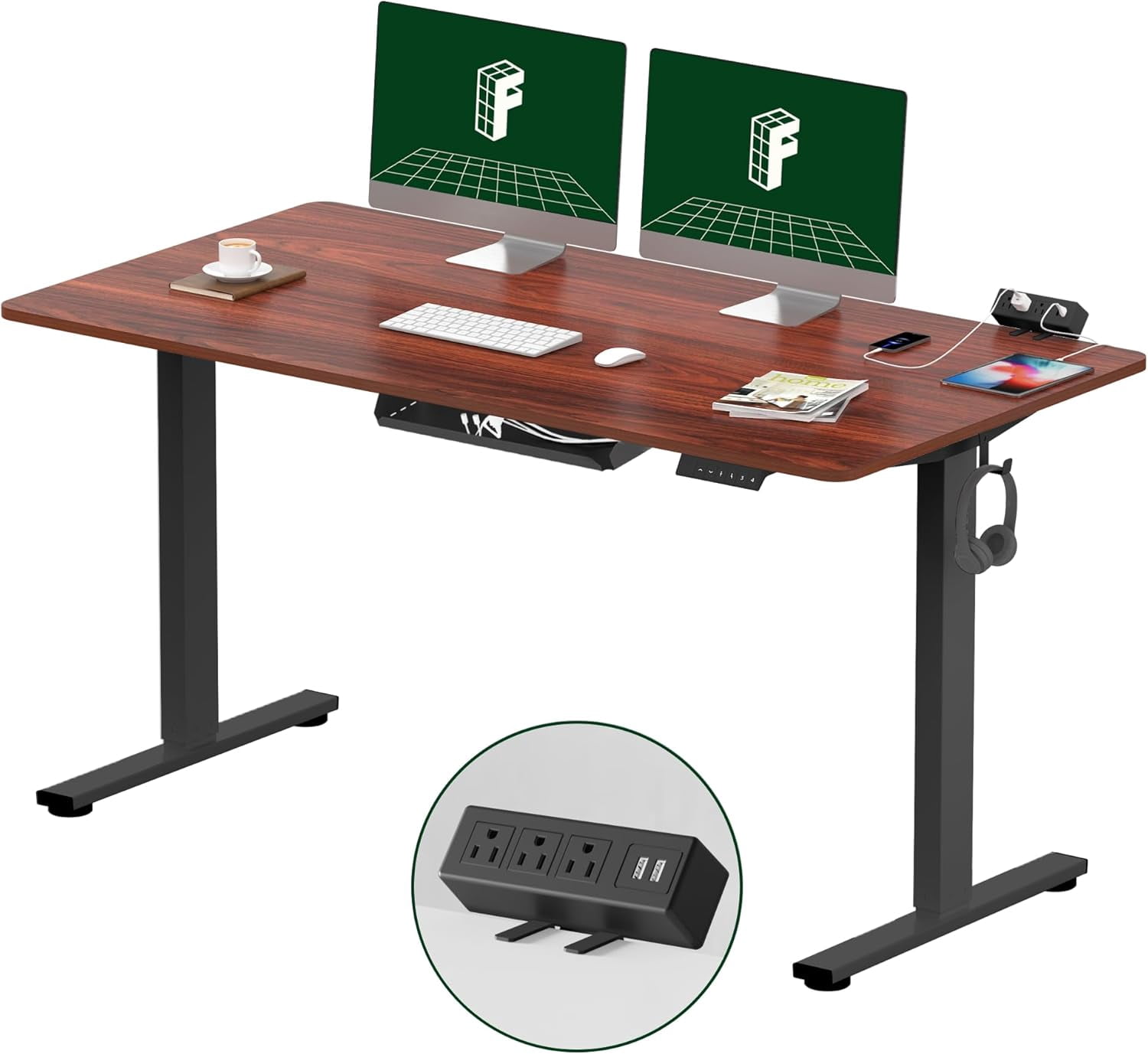 FLEXISPOT EN2 Whole-Piece Standing Desk with Clamp Power Strip, 55 x 28 ...