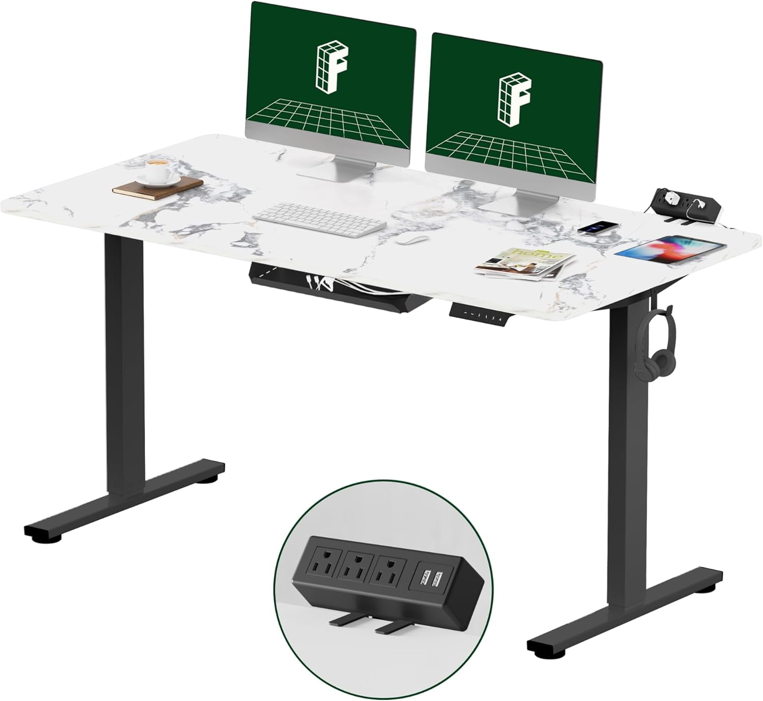 FLEXISPOT EN2 Whole-Piece Standing Desk with Clamp Power Strip, 55 x 28 ...