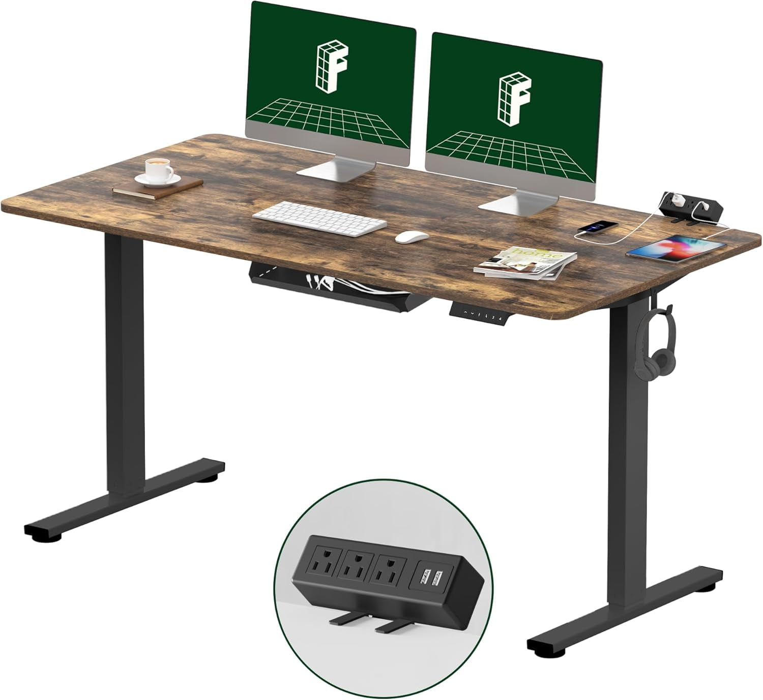 FLEXISPOT EN2 Whole-Piece Standing Desk with Clamp Power Strip, 55 x 28 ...