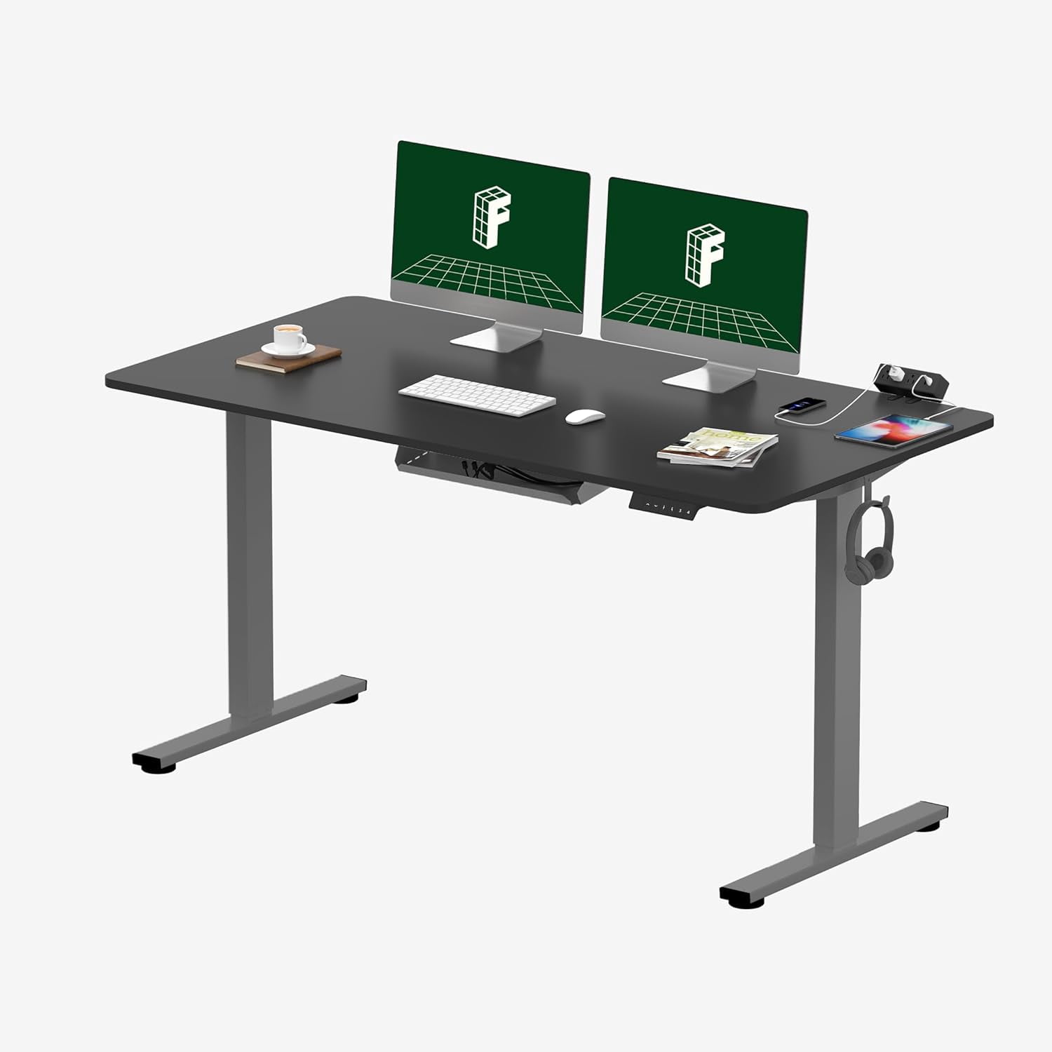FLEXISPOT EN2 Whole-Piece Standing Desk with Clamp Power Strip, 55 x 28 ...